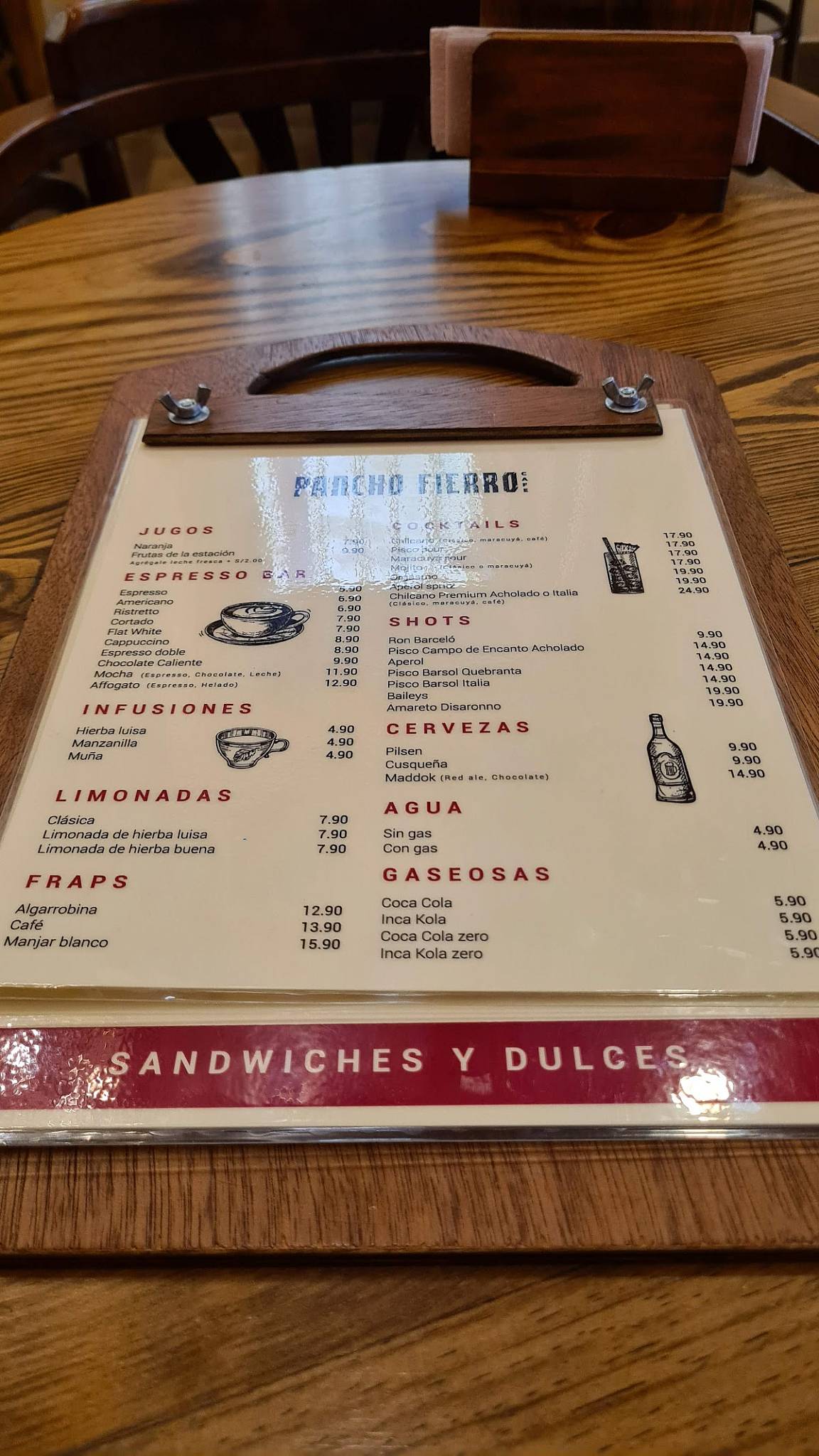 Carta de Pancho Fierro Café Bar - Jr Ica, Lima