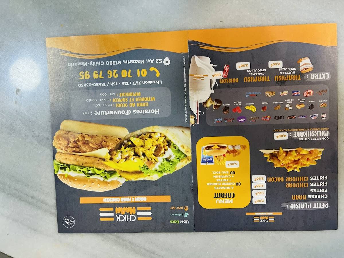 Menu au NAAN CHICK restaurant, Chilly-Mazarin