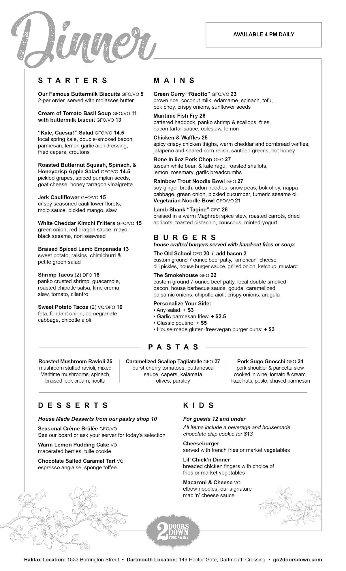 Menu at 2 Doors Down Food & Wine Dartmouth pub & bar, Dartmouth