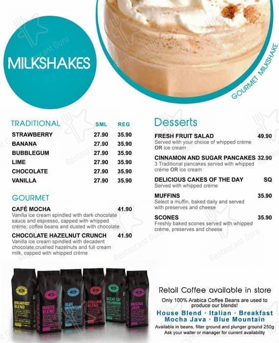 Menu at Dulce Cafe, South Africa, 5 Steyn Street