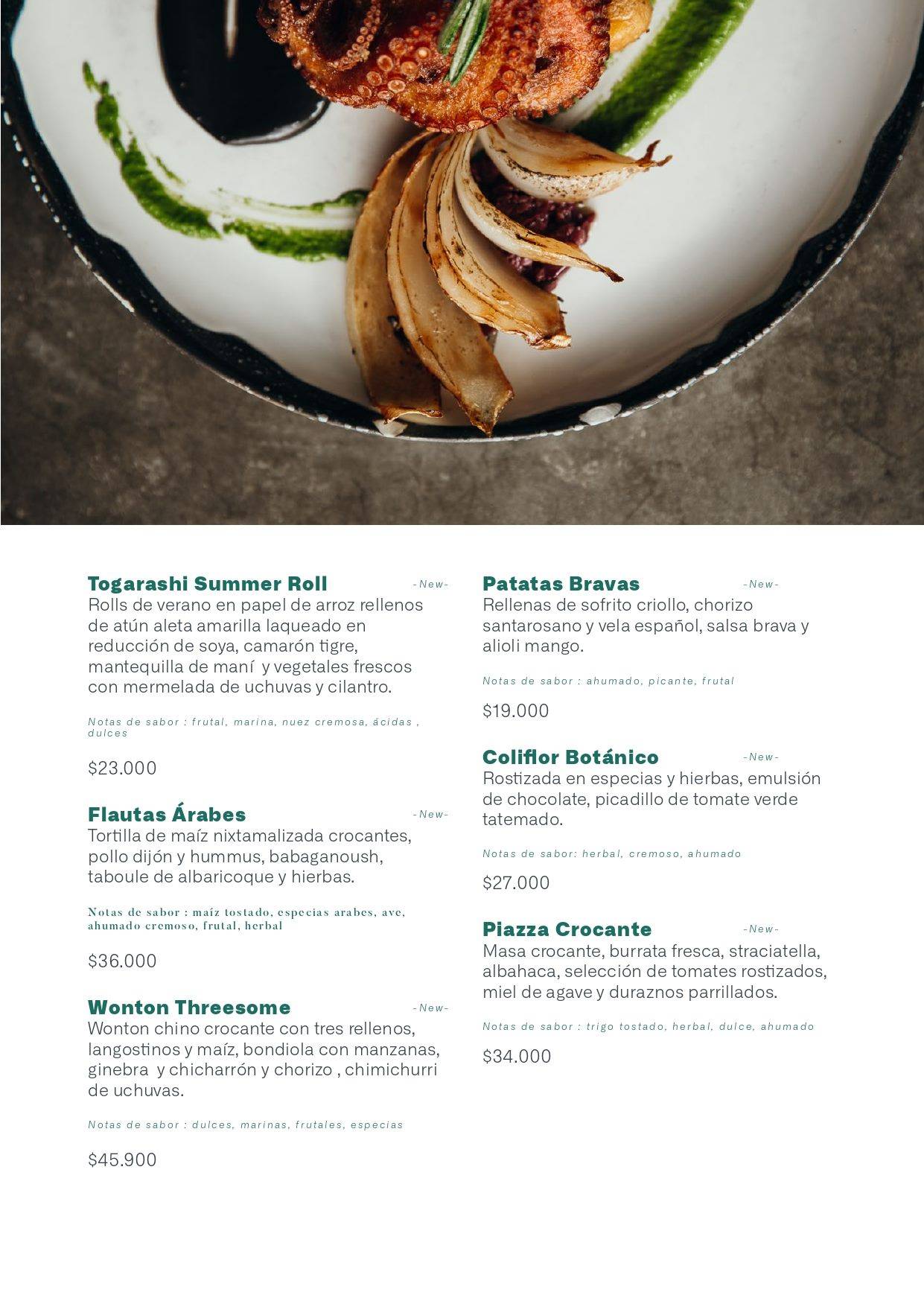 Carta del restaurante El Botánico, Medellín