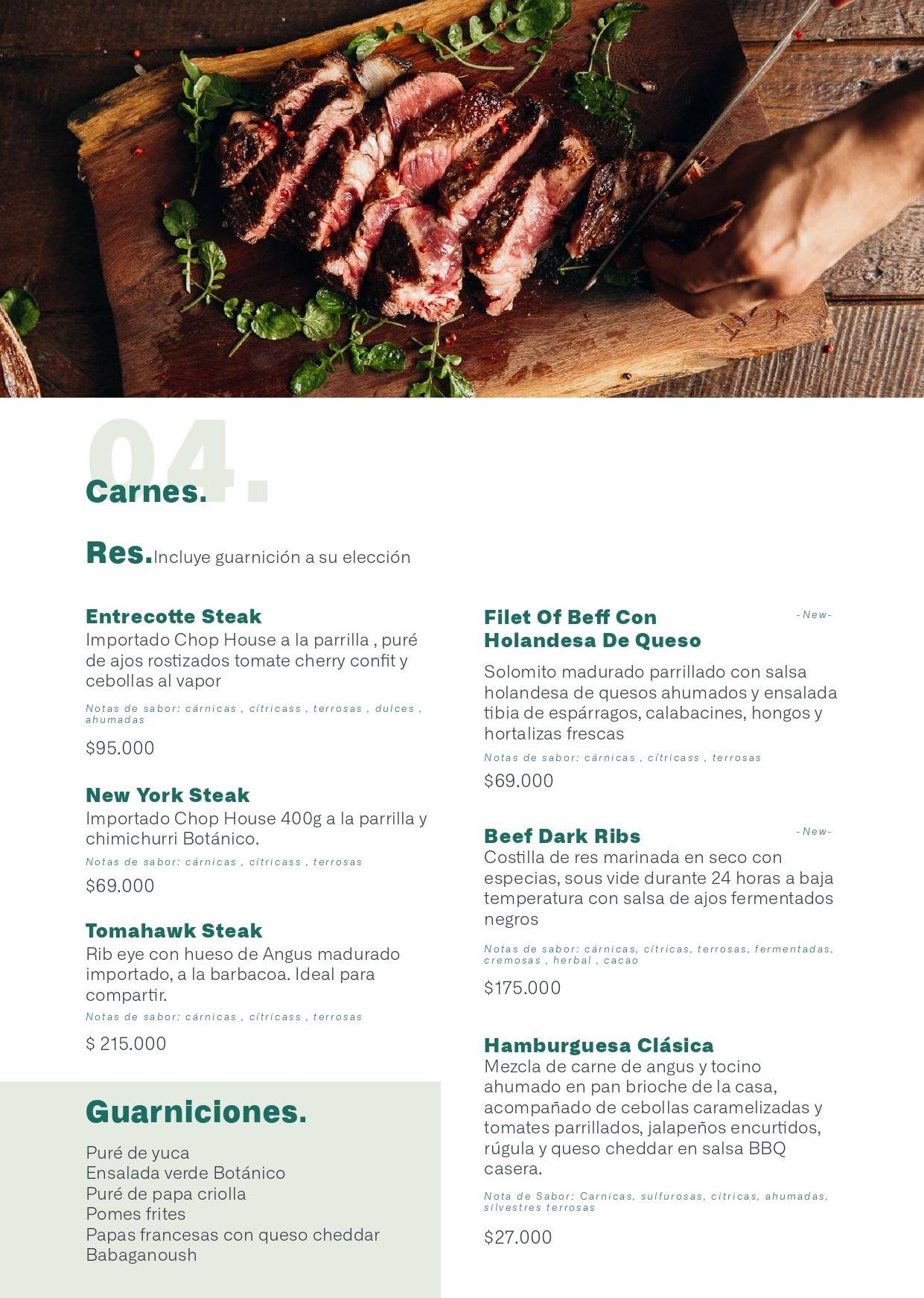 Carta del restaurante El Botánico, Medellín