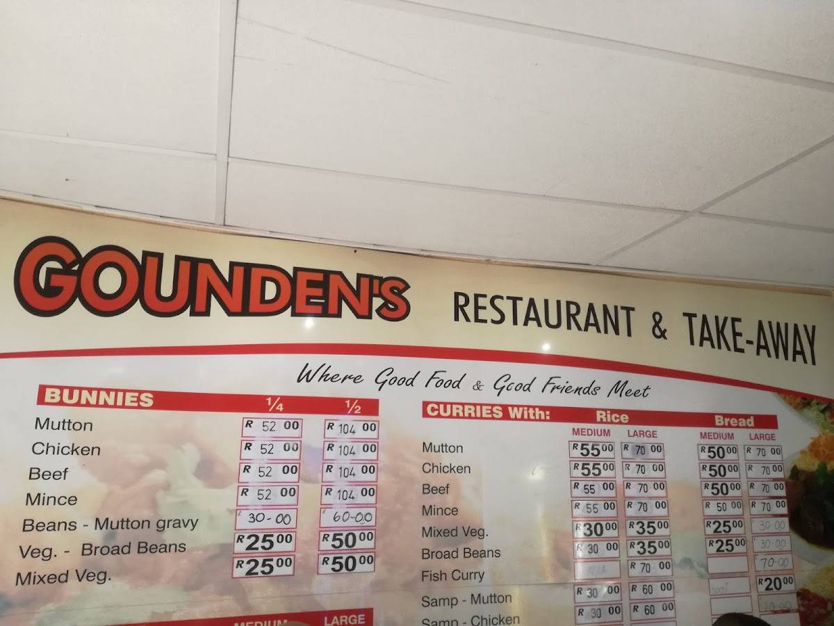 Menu at Gounden's Restaurant & Take Away, Durban