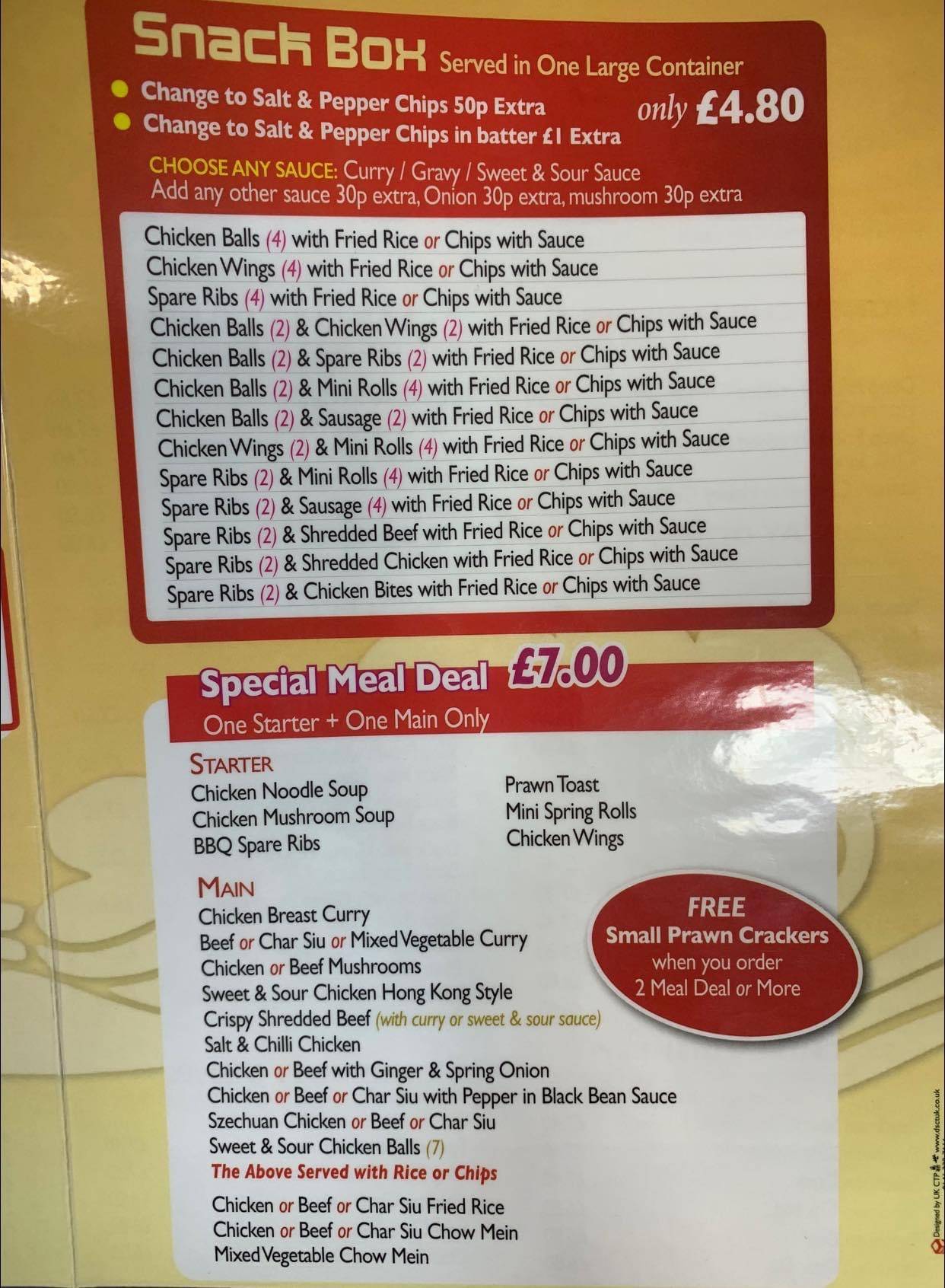 Menu at Fei Wong restaurant, Greenock