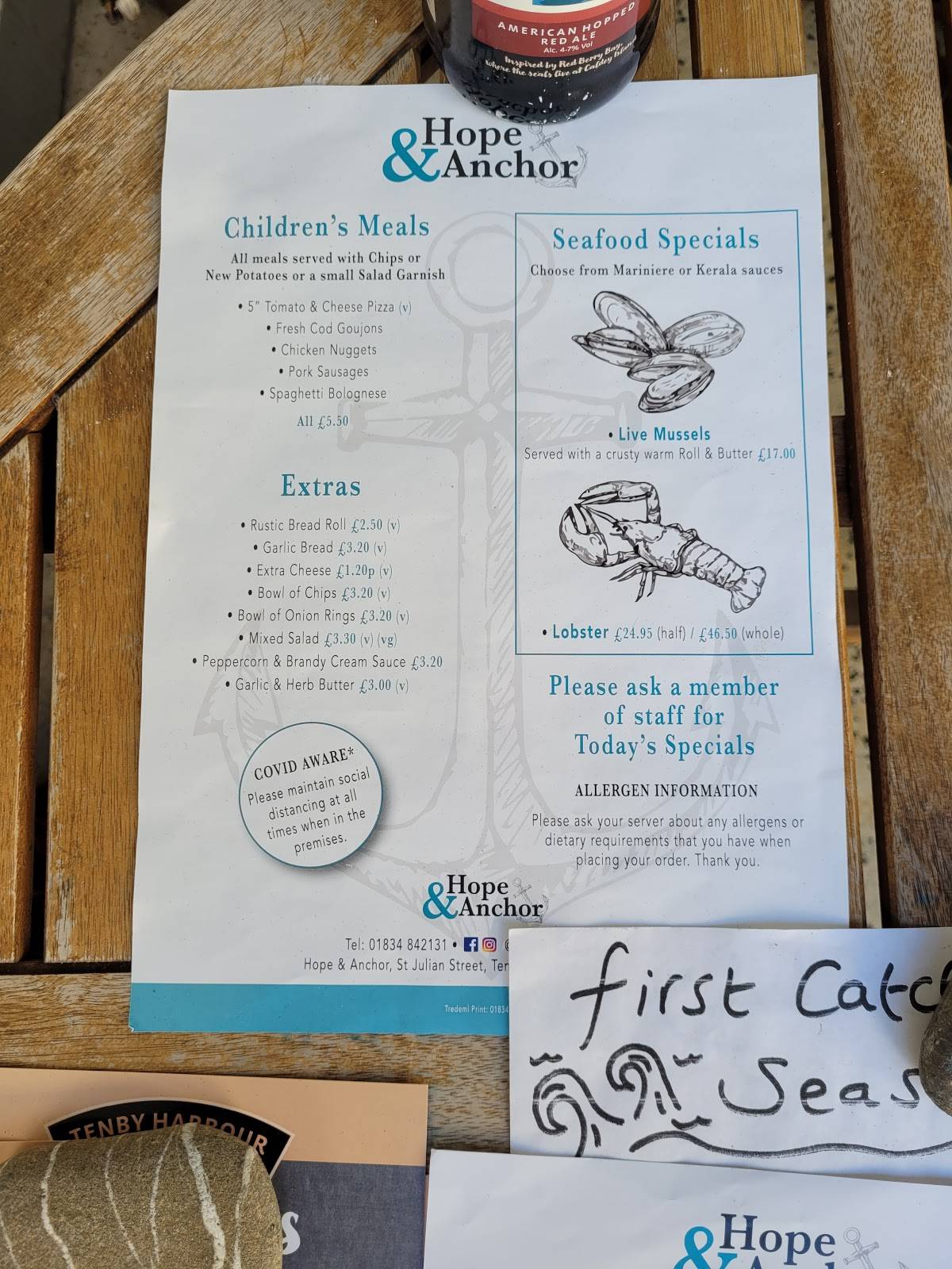 Menu at Hope & Anchor pub & bar, Tenby