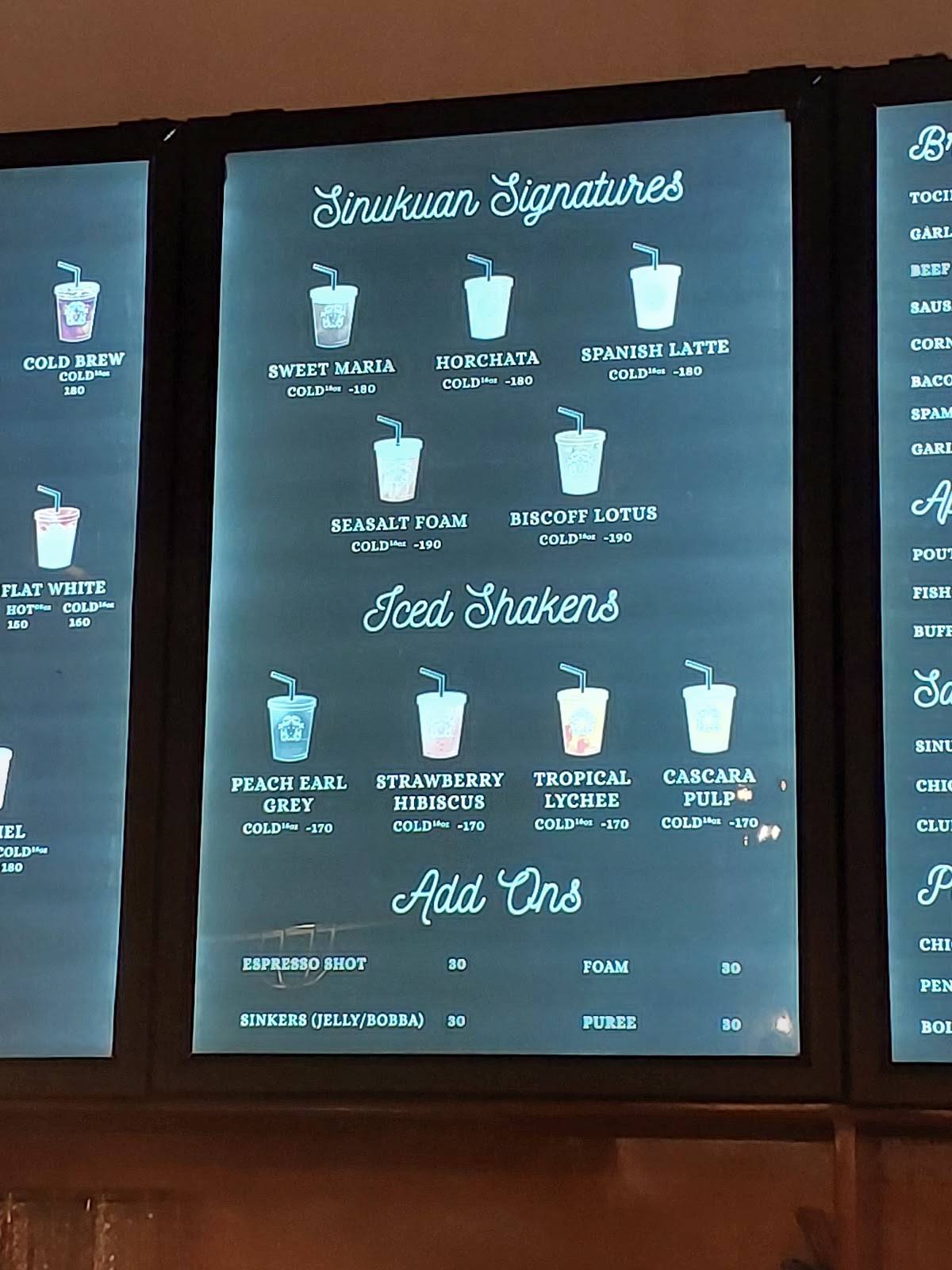 Menu at Kape Sinukuan cafe, Arayat