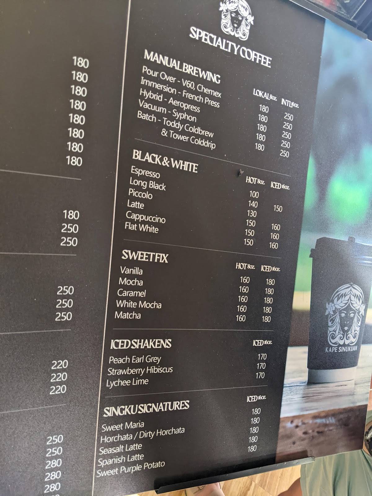 Menu at Kape Sinukuan cafe, Arayat