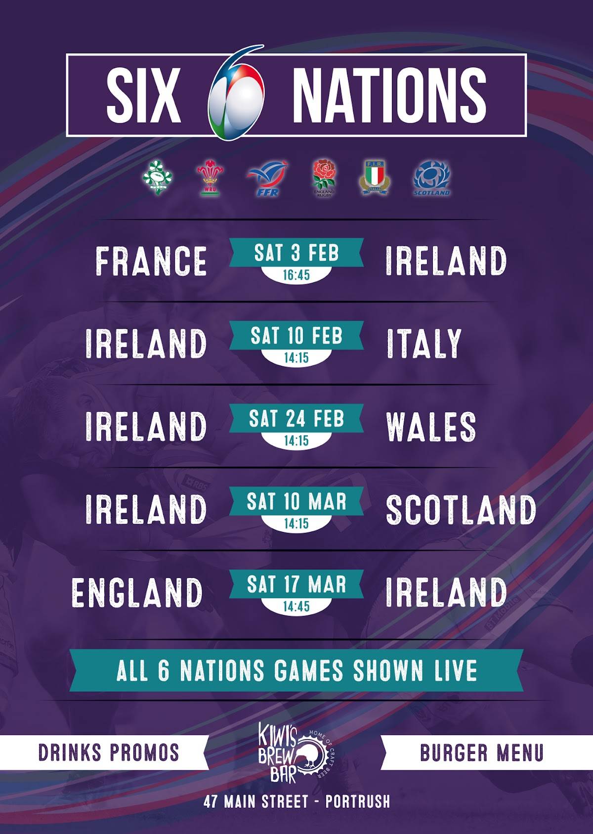 Menu at Kiwi's Brew Bar, Portrush