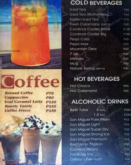 Menu at Lantaw Busay restaurant, Cebu City