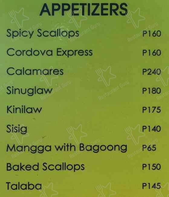 Menu at Lantaw Busay restaurant, Cebu City