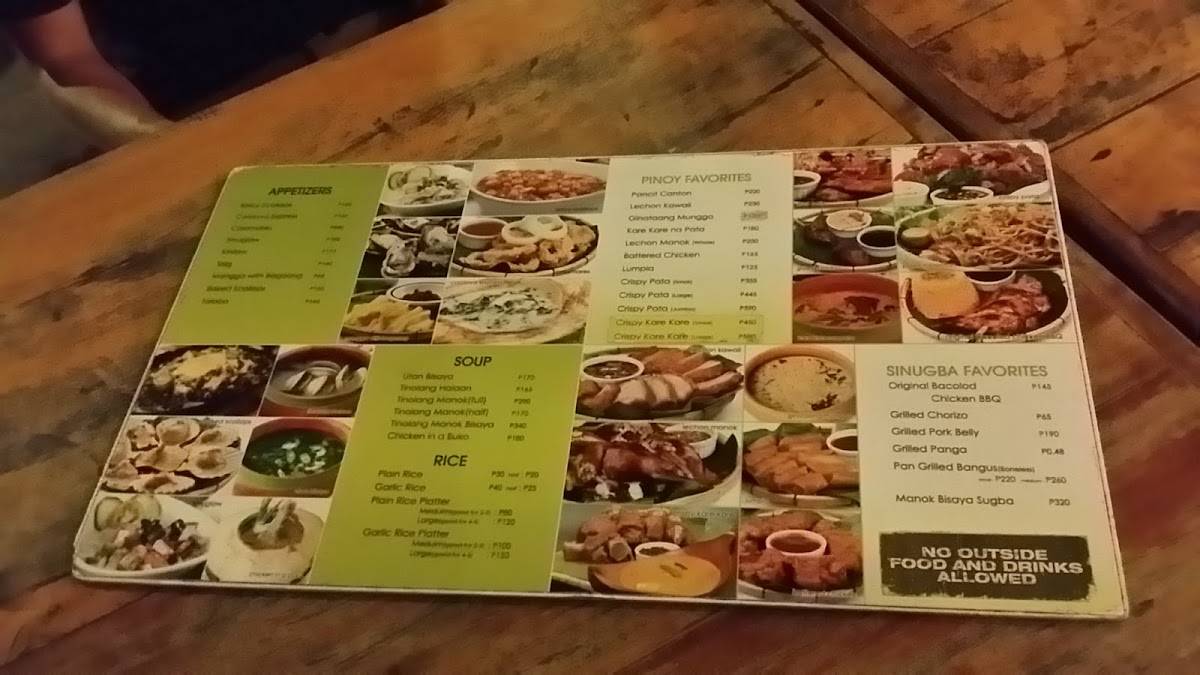 Menu at Lantaw Busay restaurant, Cebu City