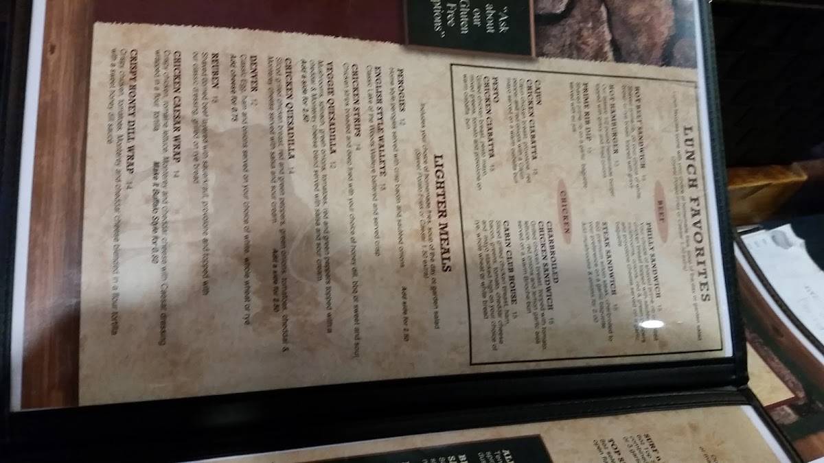 Menu at Log Cabin Tavern pub & bar, Kenora