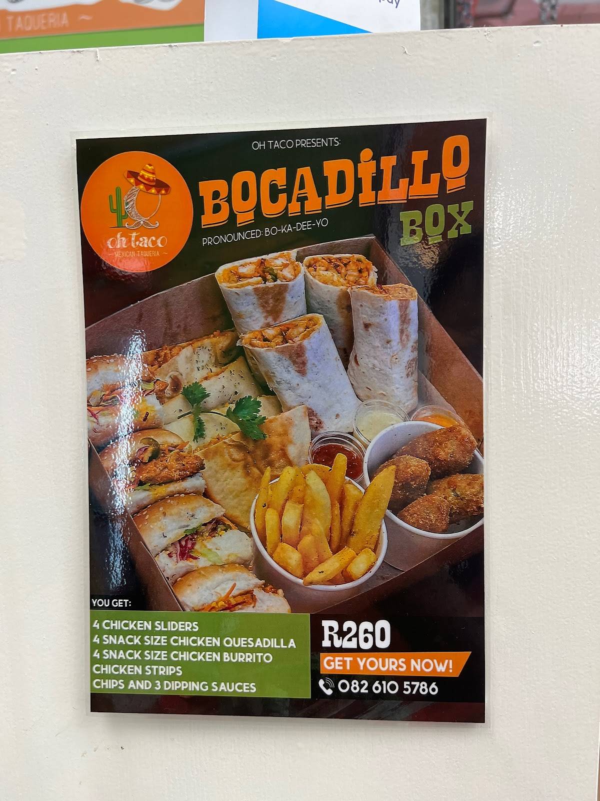 Menu at Oh taco restaurant, Durban