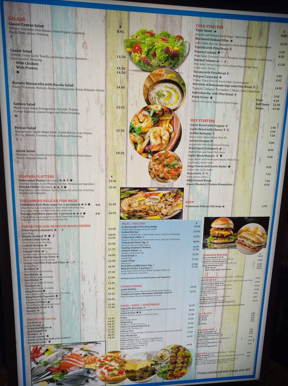Menu at Pelican Restaurant, Paphos, At the Paphos Harbour