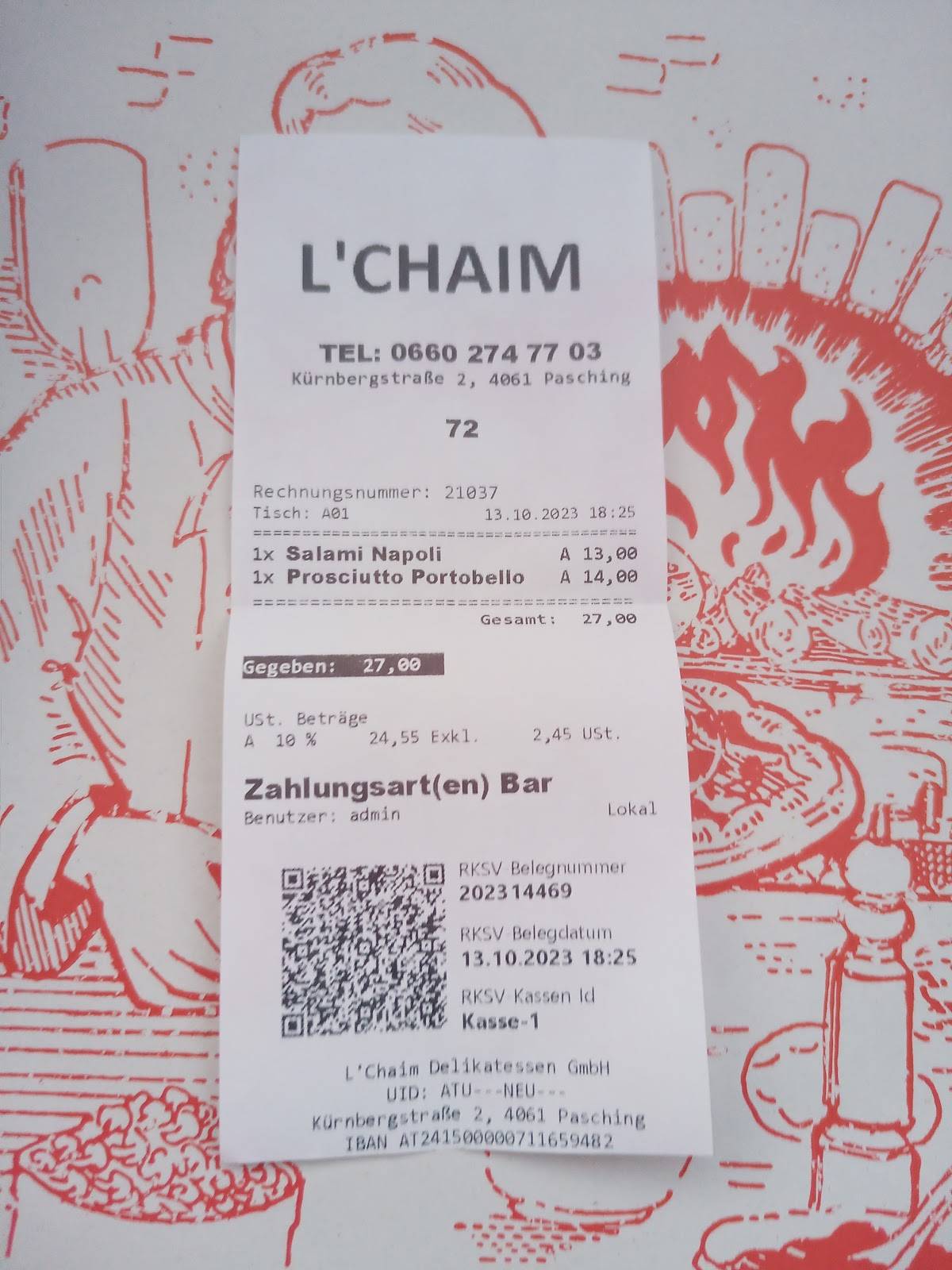 Speisekarte von L‘Chaim pizza, Pasching