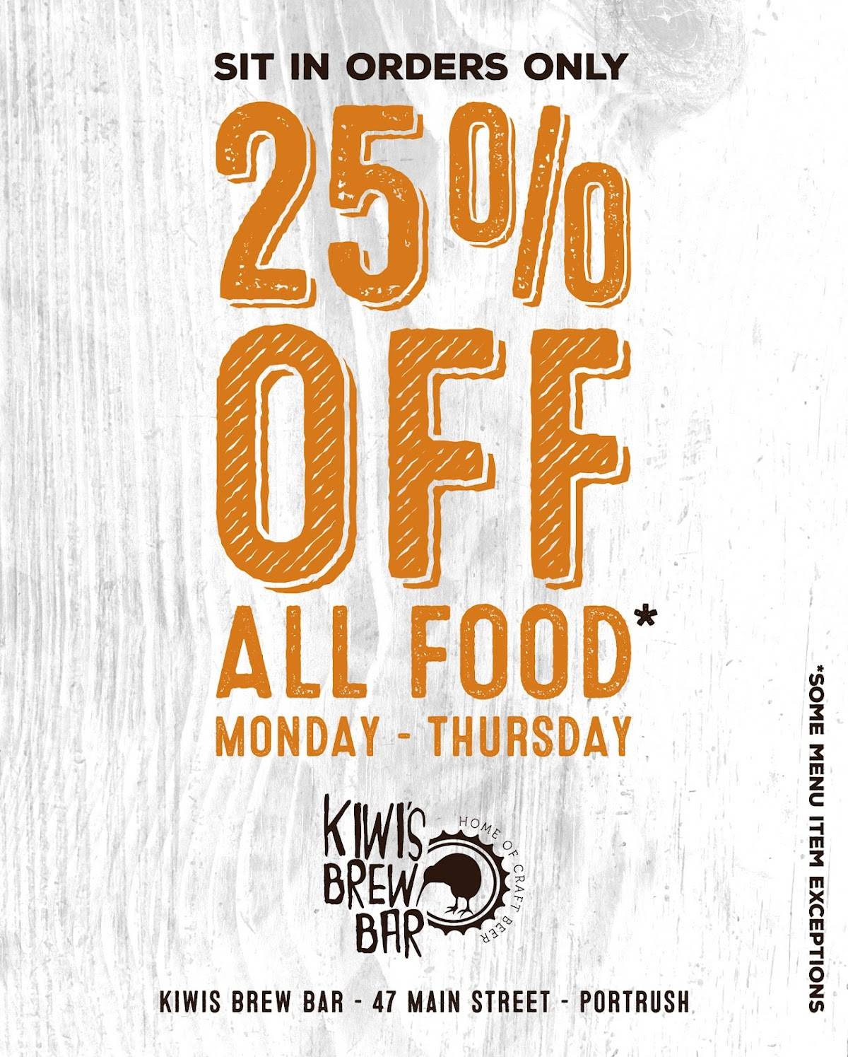 Menu at Kiwi's Brew Bar, Portrush