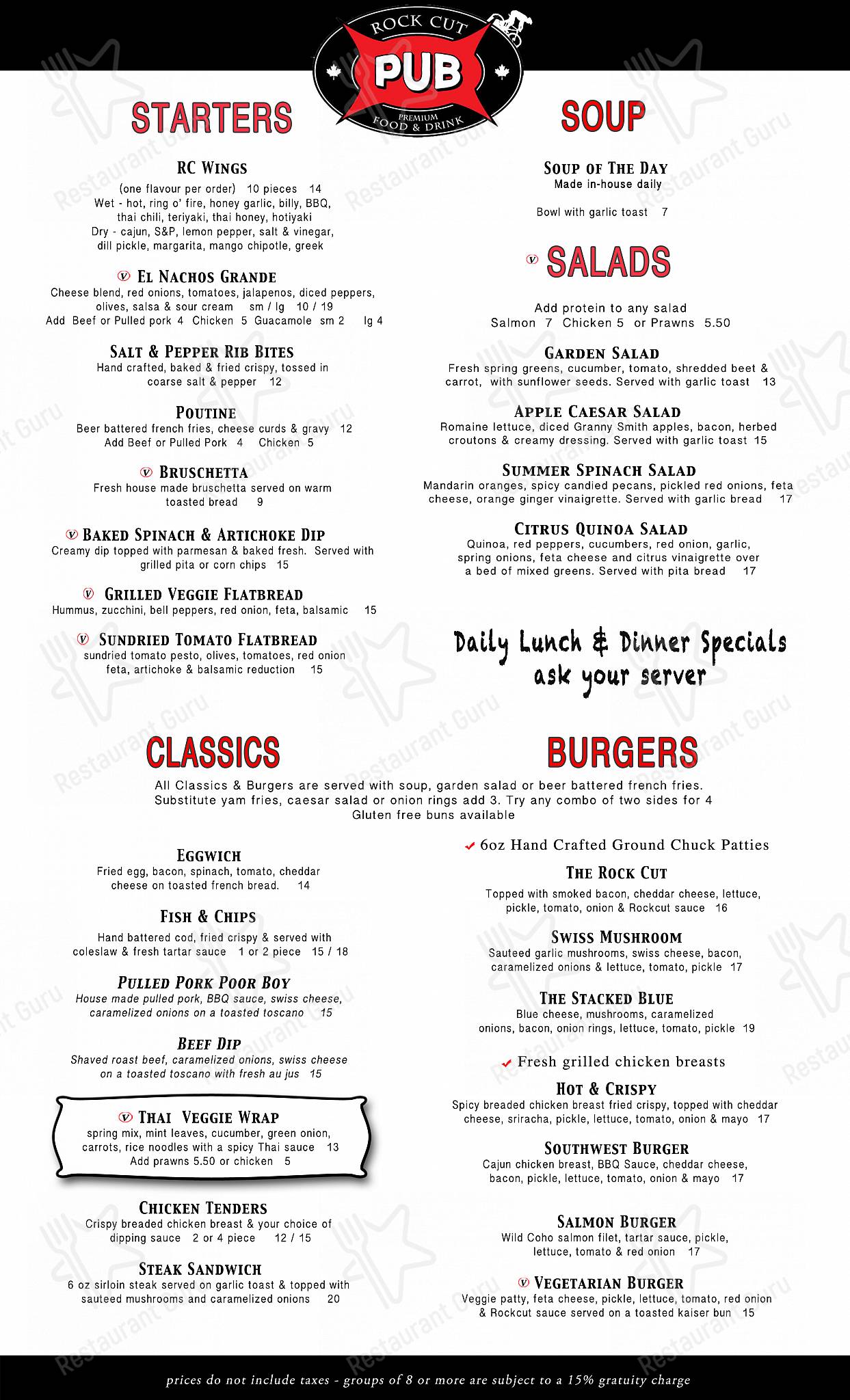 Menu at The Rock Cut Pub, Rossland