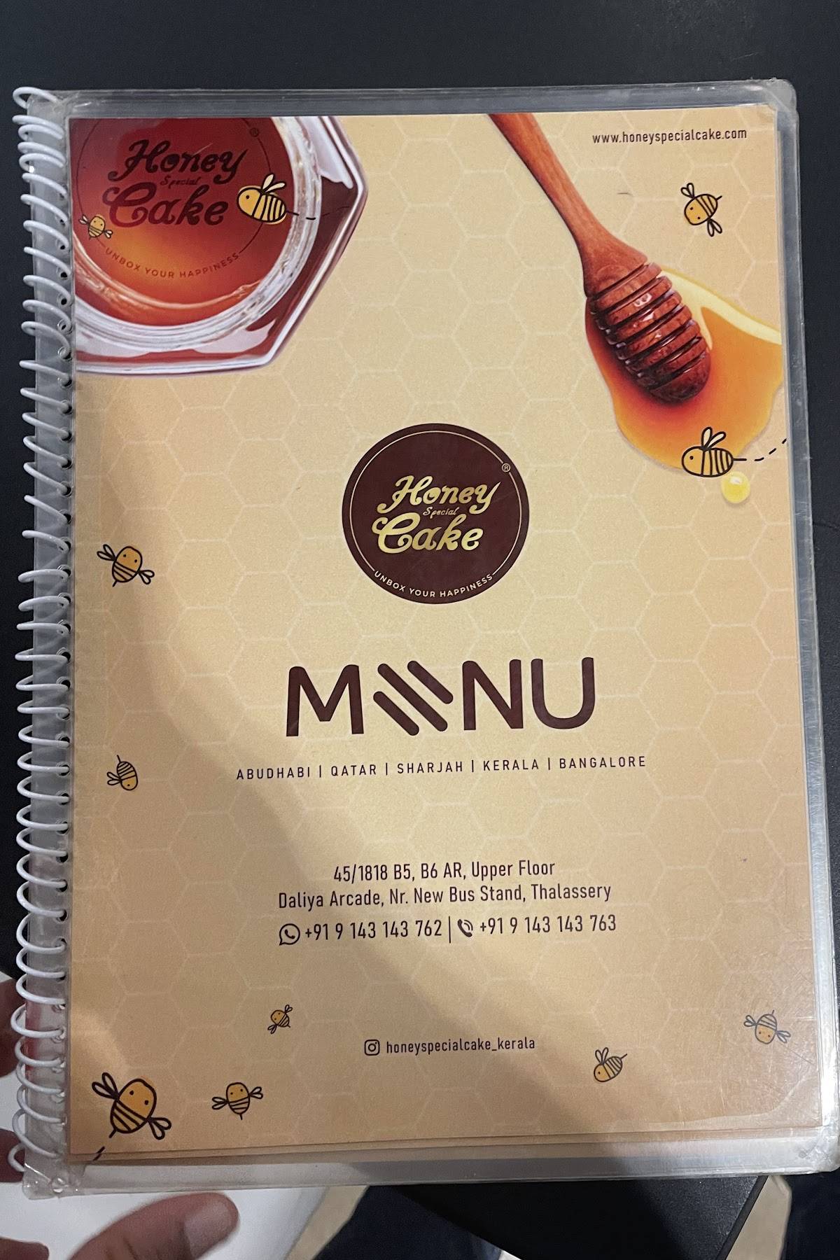 Menu at Honey special cake, Thalassery