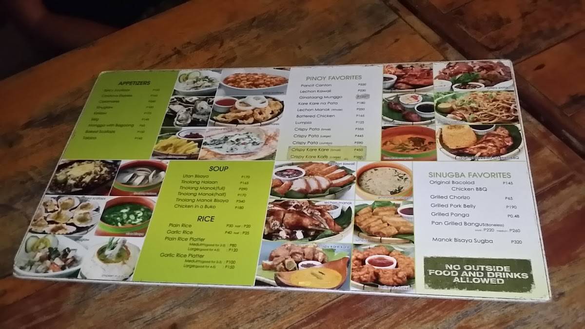 Menu at Lantaw Busay restaurant, Cebu City
