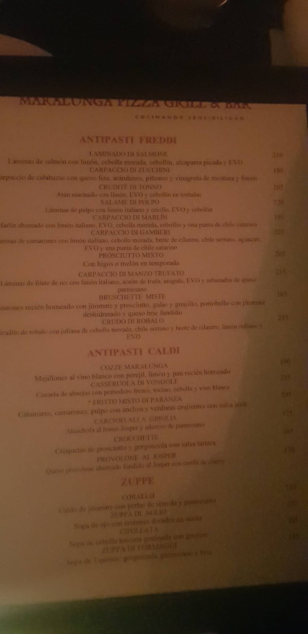 Carta de Maralunga Pizza Grill & Bar, Ciudad de México, Av. San ...