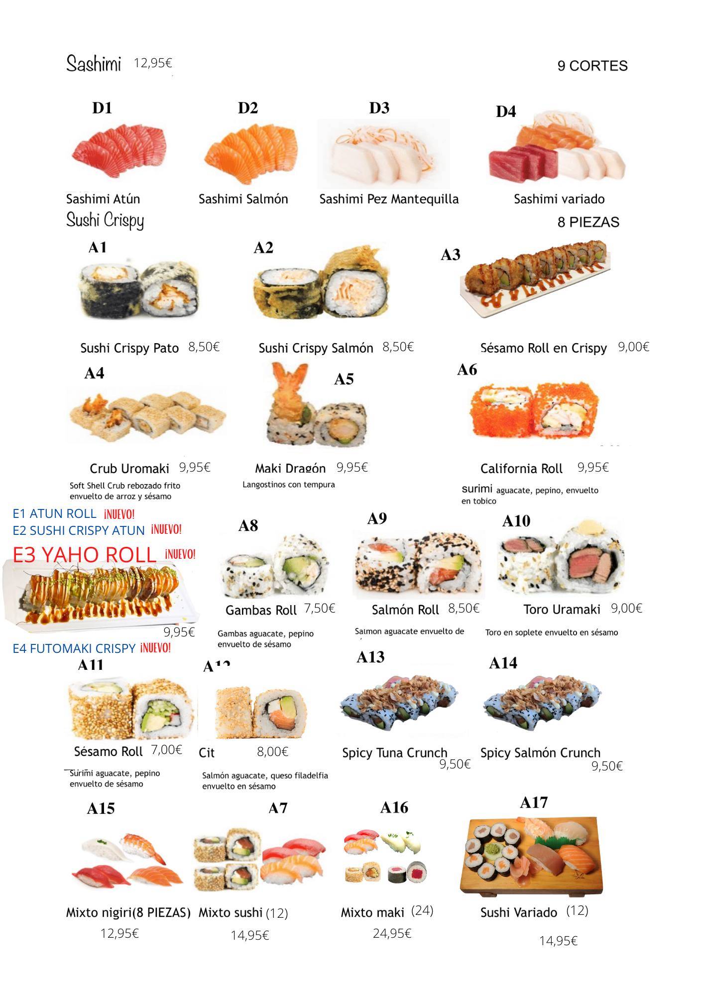 Carta del restaurante Yaho La Manga, Cabo del Palos