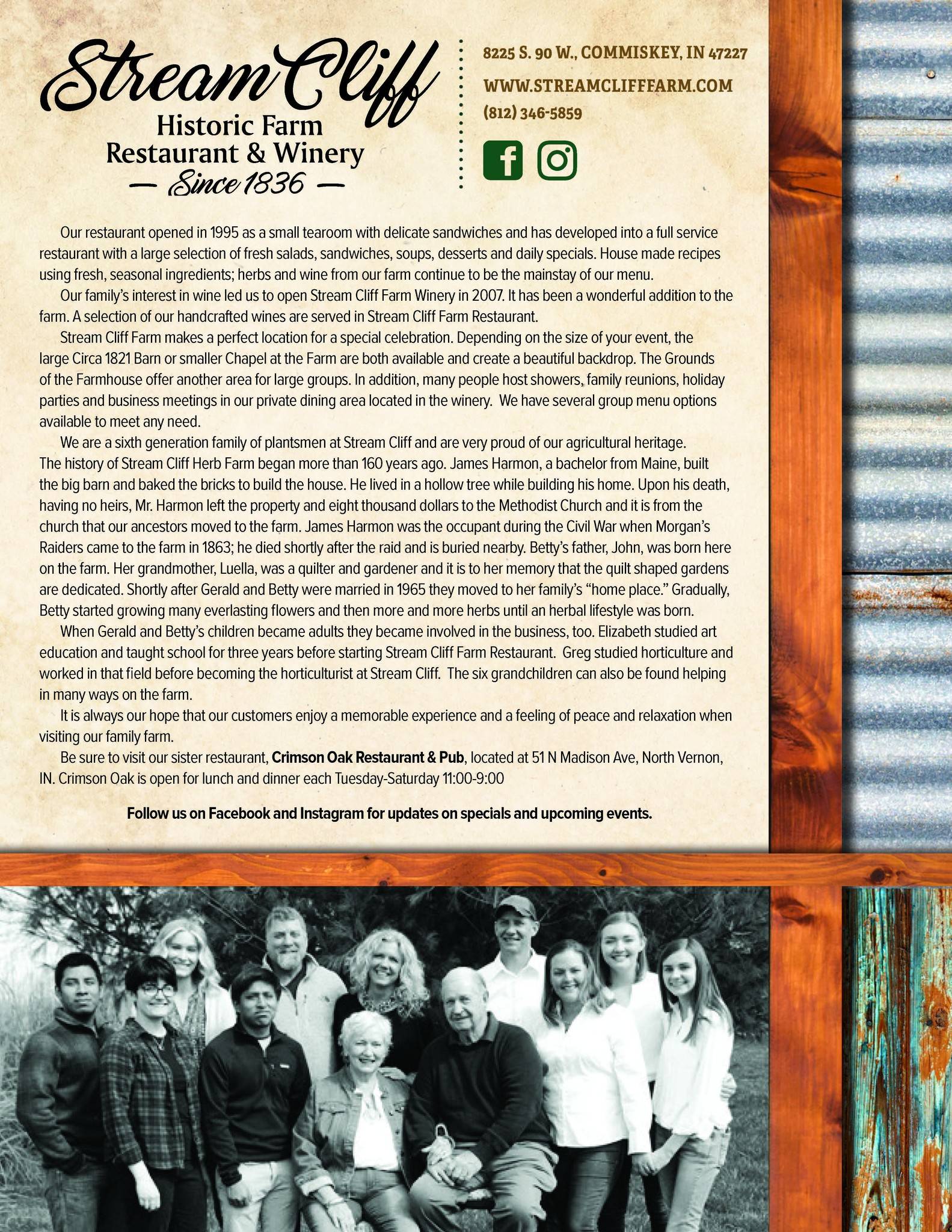 Menu at Stream Cliff Farm, Restaurant & Winery, Commiskey