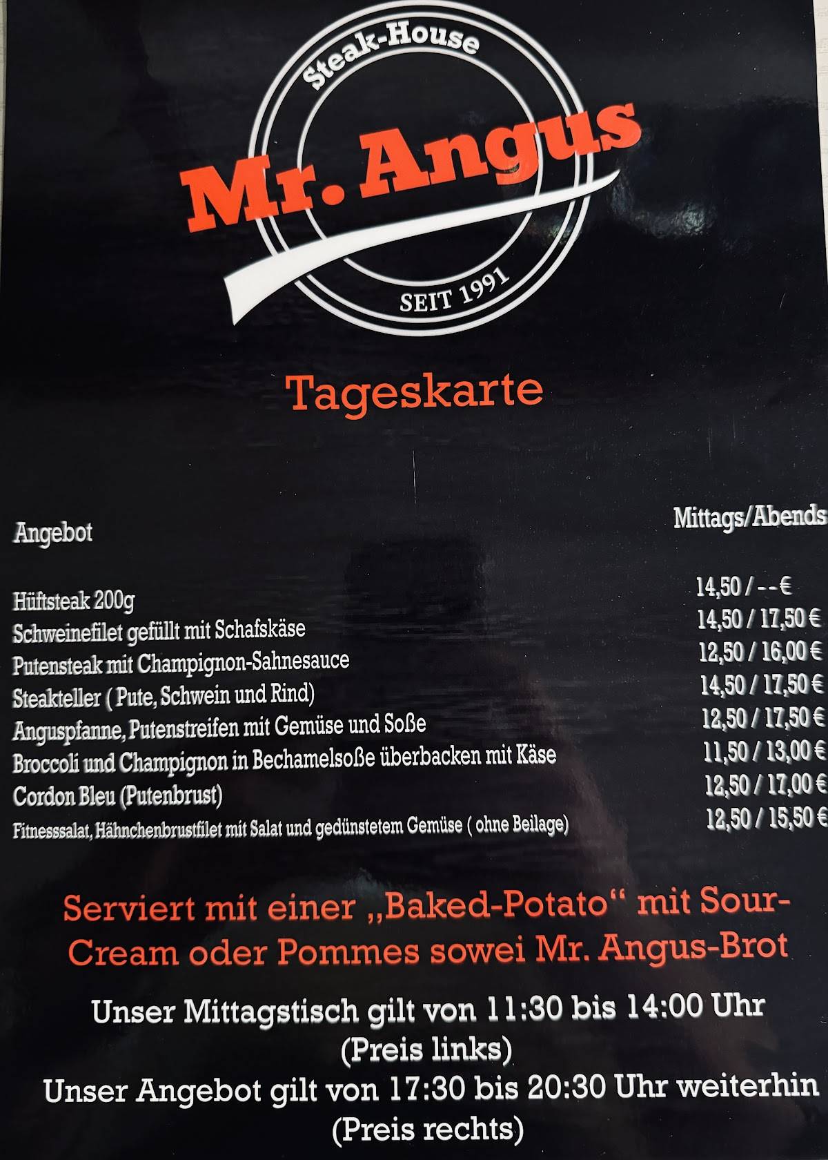 Speisekarte von Steak House Mr. Angus steakhaus, Schleswig