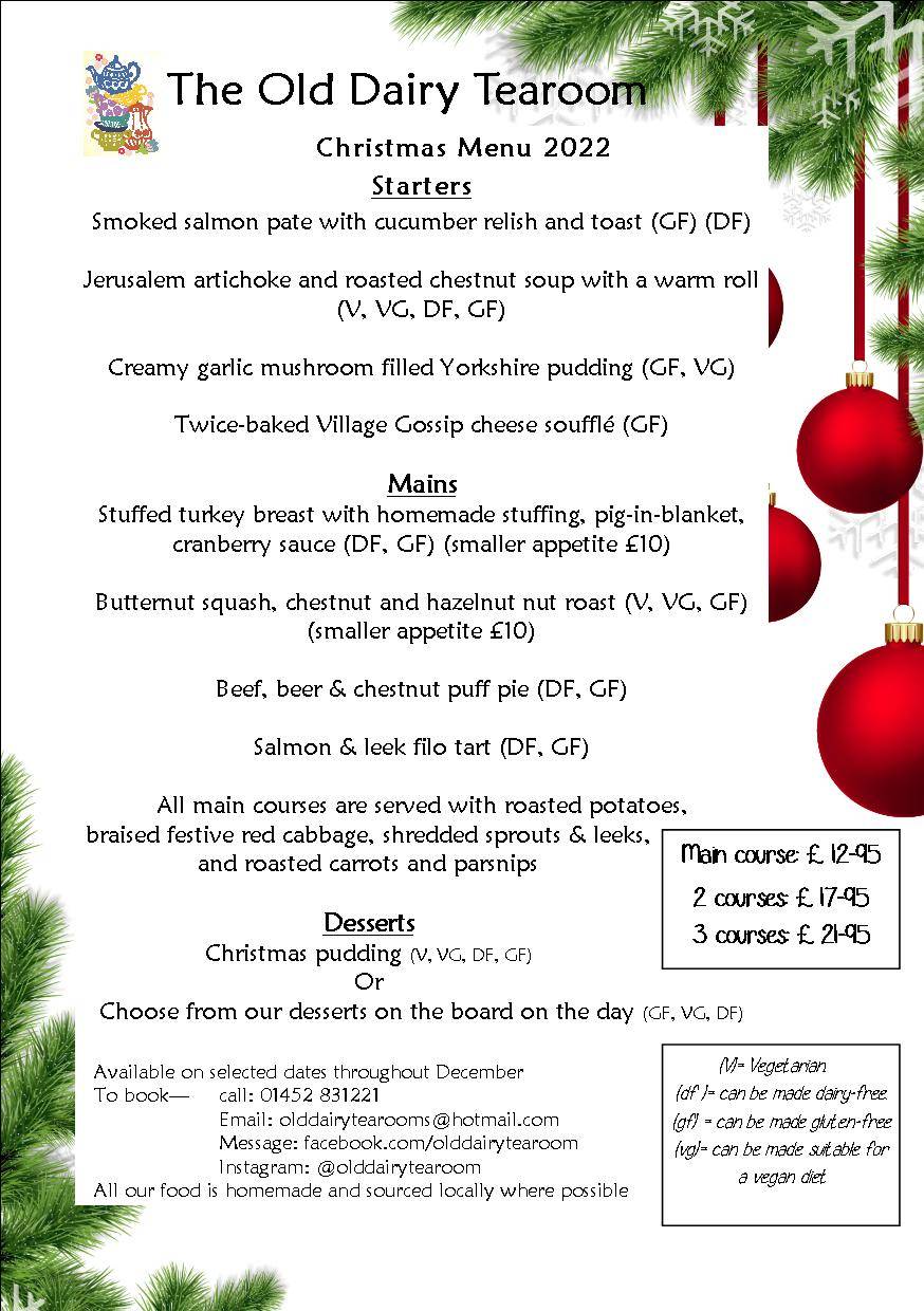 Menu at The Old Dairy Tearoom cafe, Longhope, Harts Barn Craft Centre