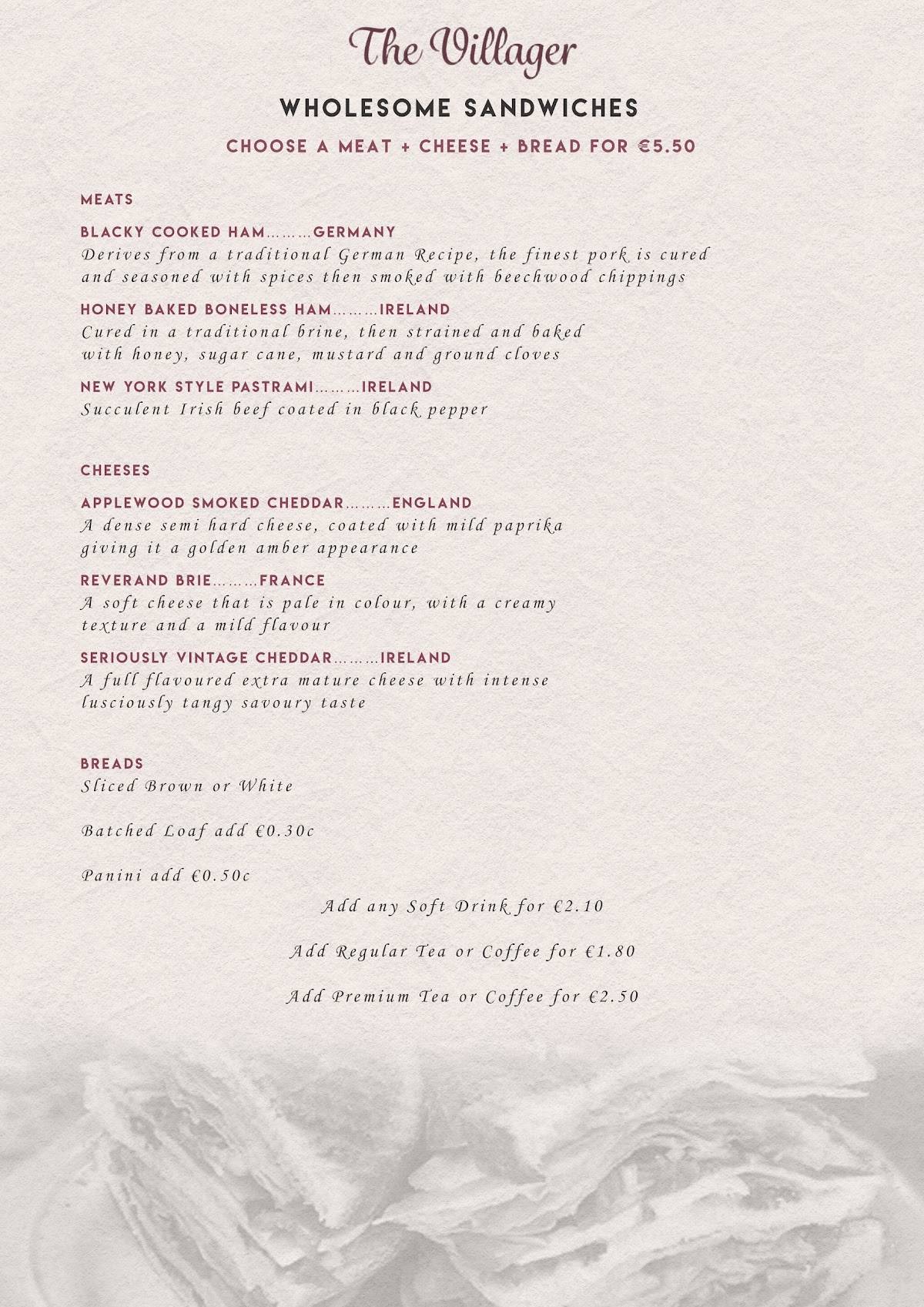 Menu at The Villager pub & bar, Dublin, 31 Main Street Chapelizod ...