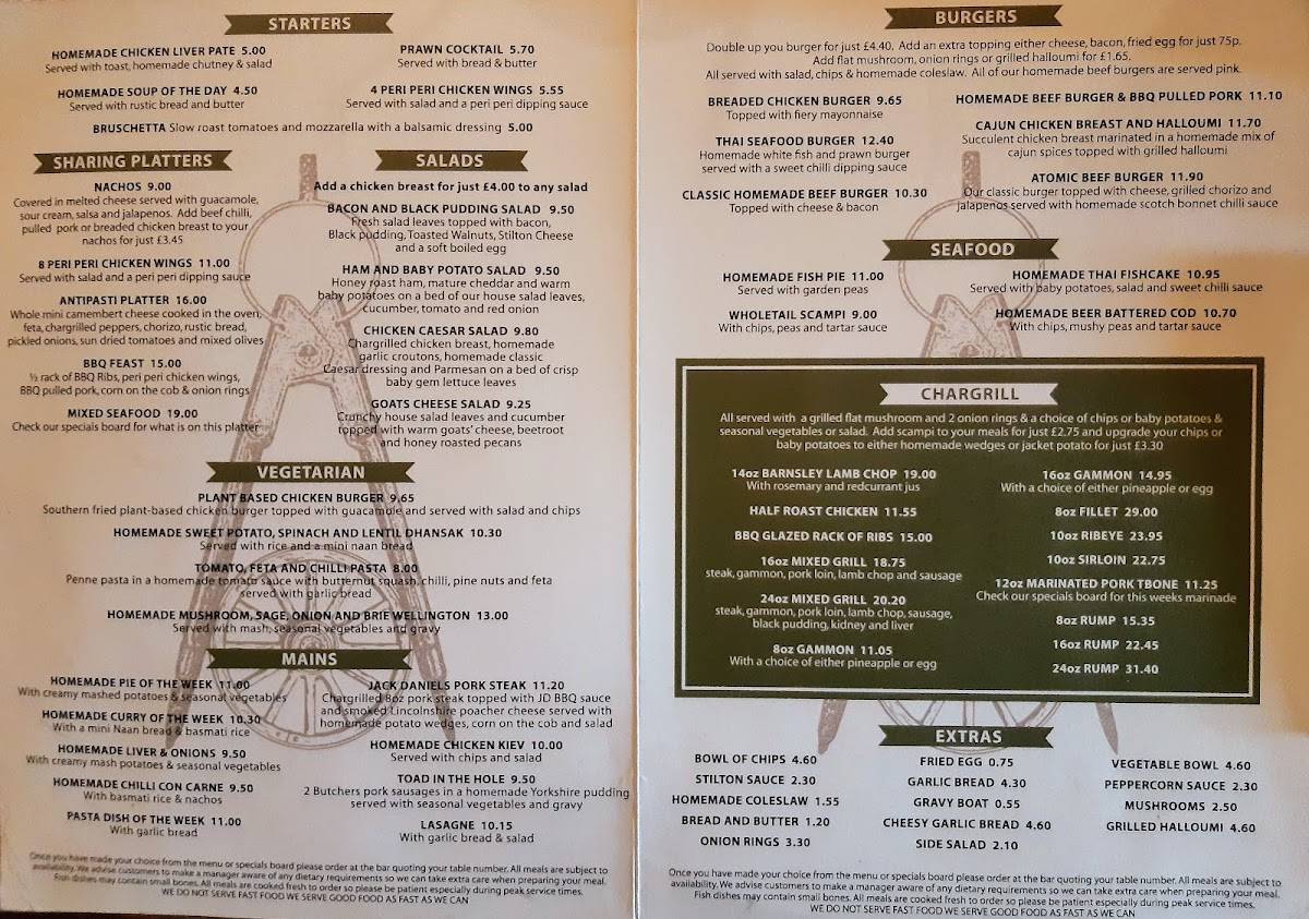 Menu at The Wheel & Compass pub & bar, England