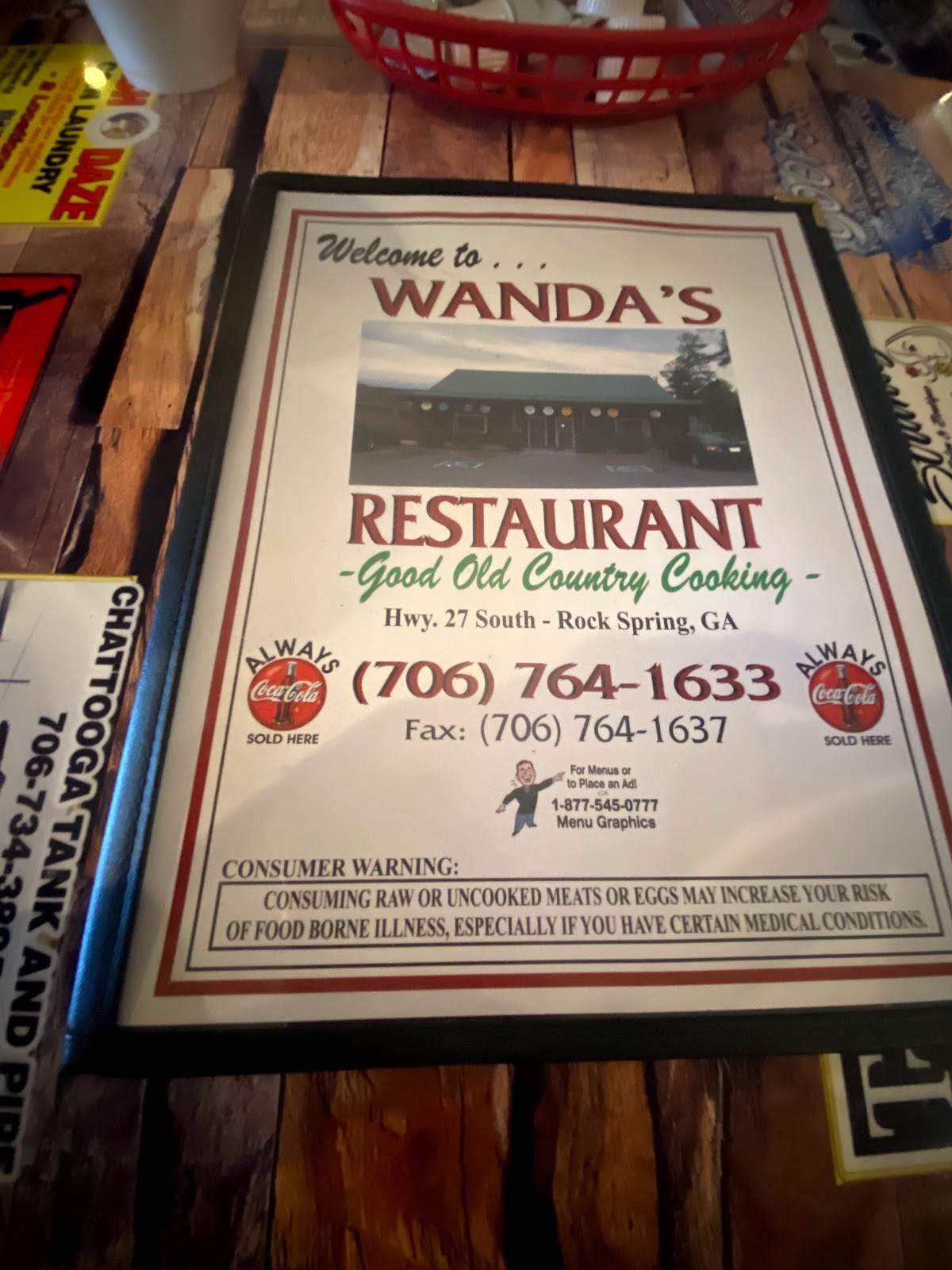 Menu at Wanda's Restaurant, Rock Spring