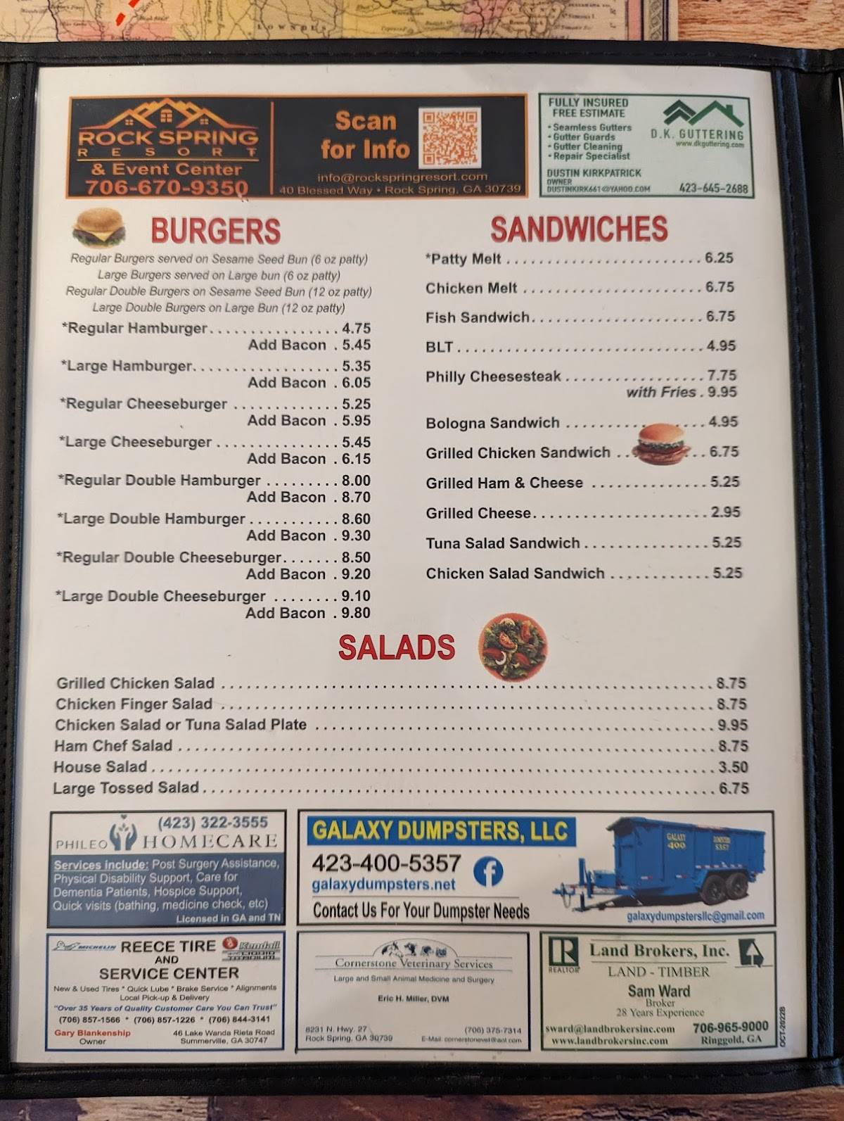 Menu at Wanda's Restaurant, Rock Spring