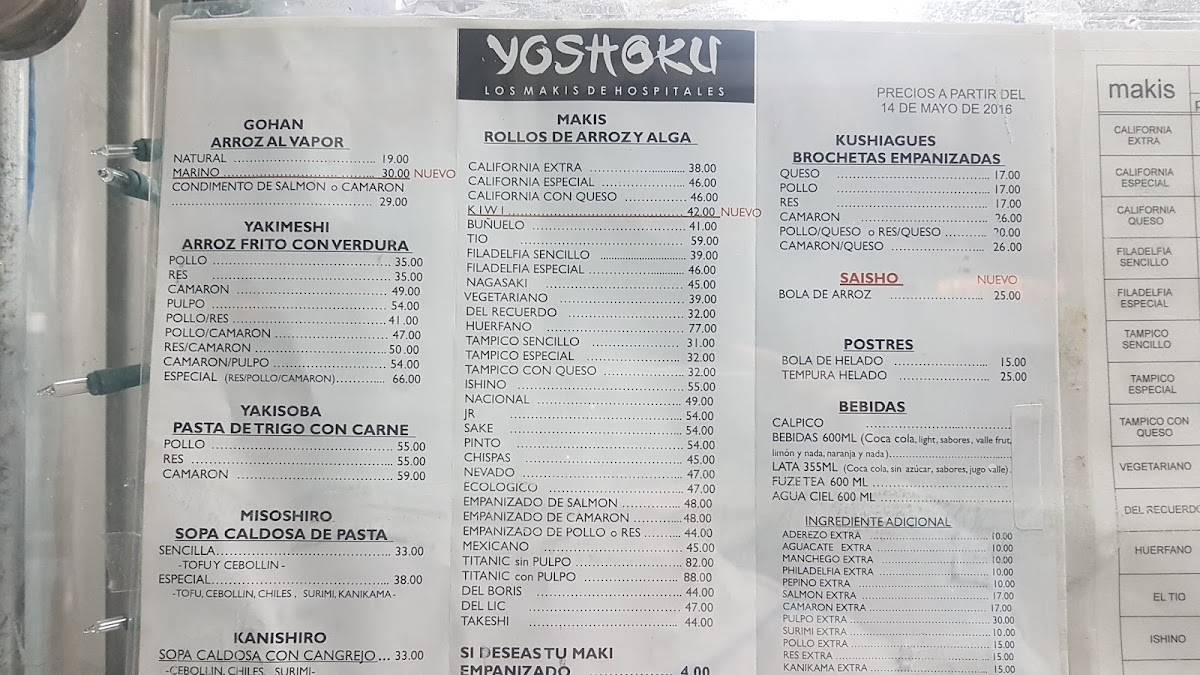 Carta del restaurante Yoshoku (Los makis del hospitales), Morelia ...