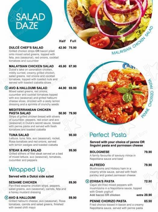 Menu at Dulce Cafe, South Africa, 5 Steyn Street