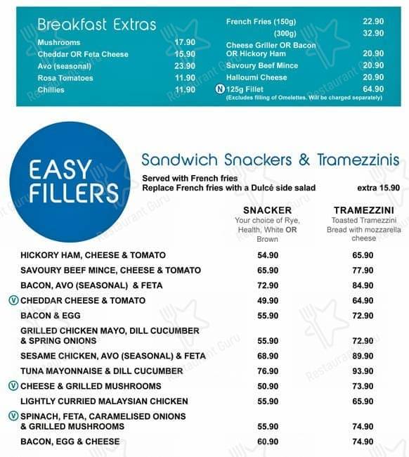 Menu at Dulce Cafe, South Africa, 5 Steyn Street