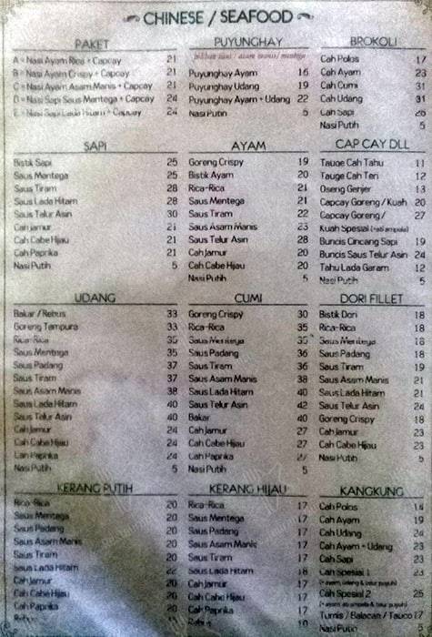 Menu at Kedai Selasih cafe, Bandung, Jl. Cikutra Baru VI No.34