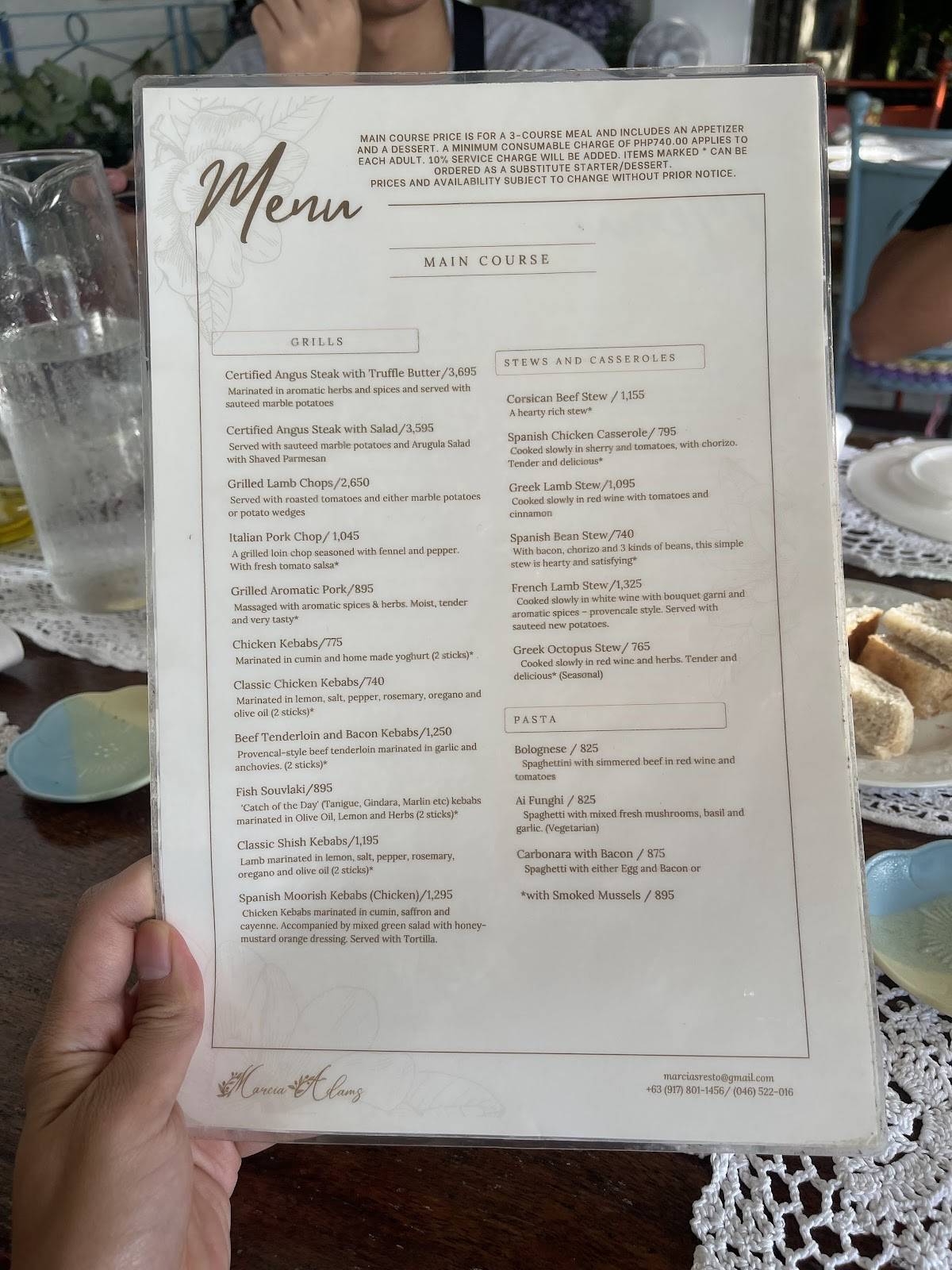 Menu at Marcia Adams' Restaurant, Tagaytay