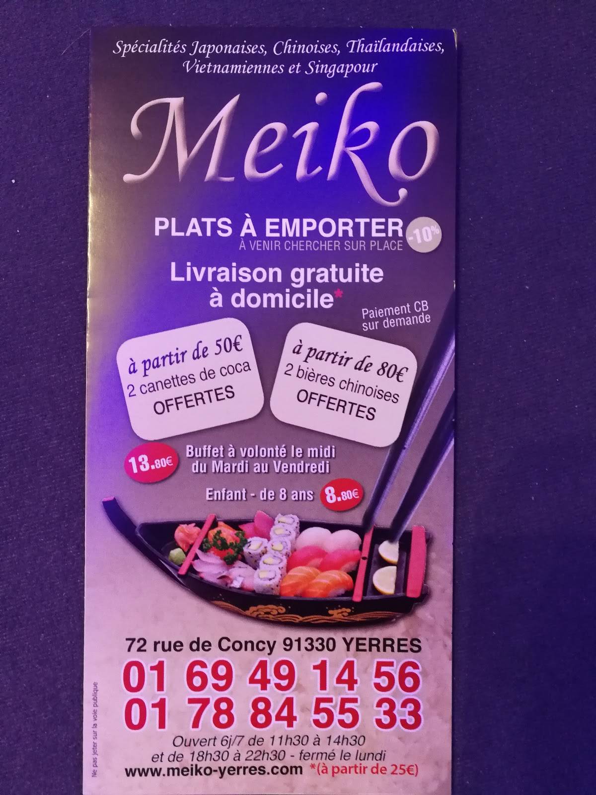 Menu au Au Pavillon Meiko restaurant, Yerres