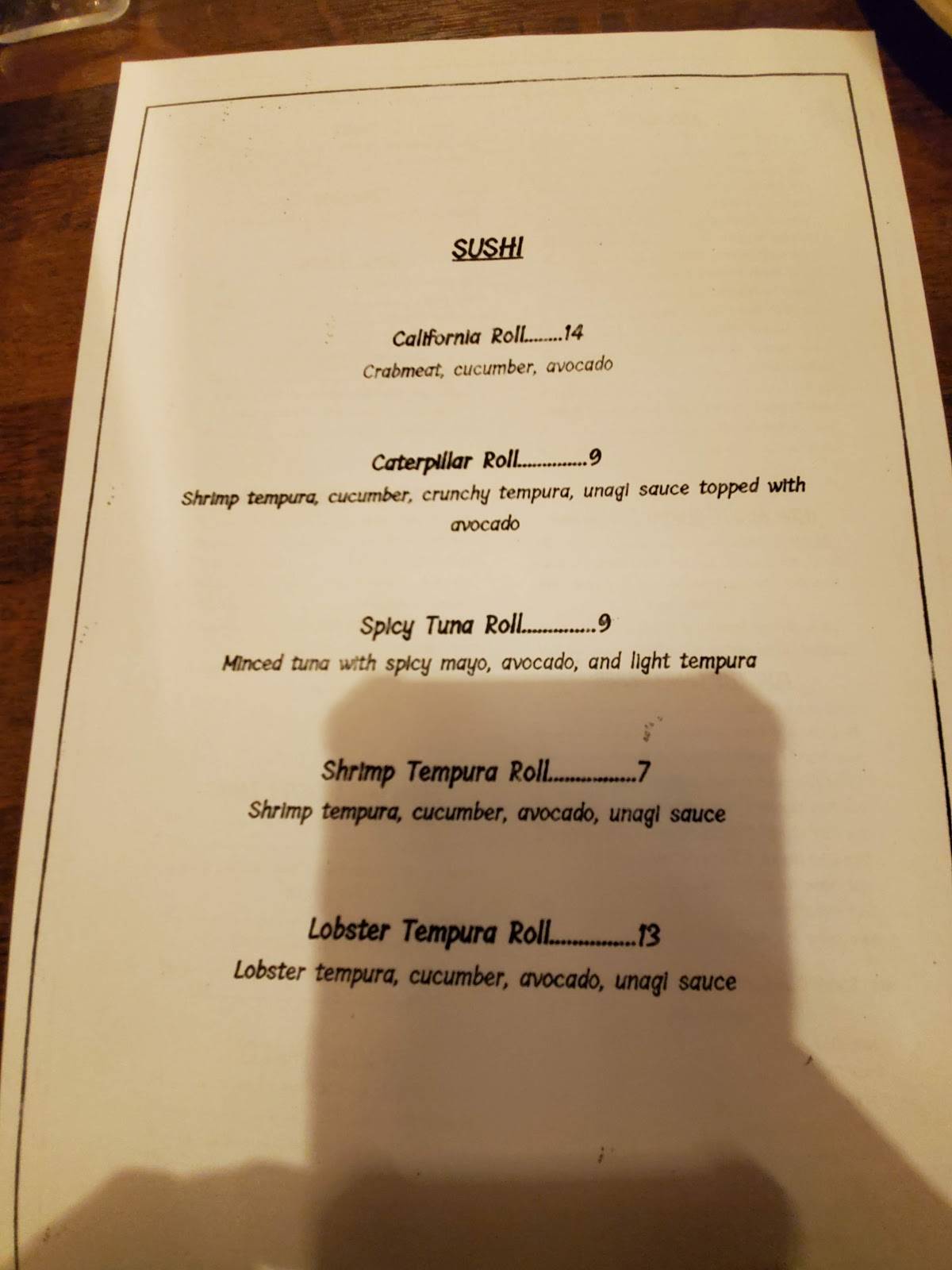 Menu at Bob Chinn's Crab House steakhouse, Wheeling
