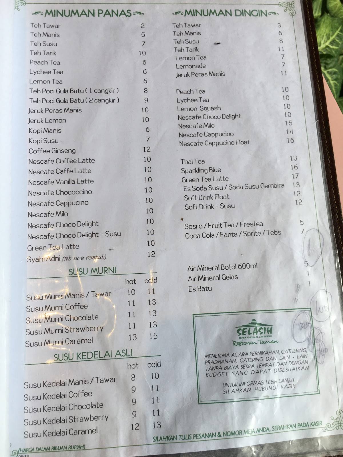 Menu at Kedai Selasih cafe, Bandung, Jl. Cikutra Baru VI No.34