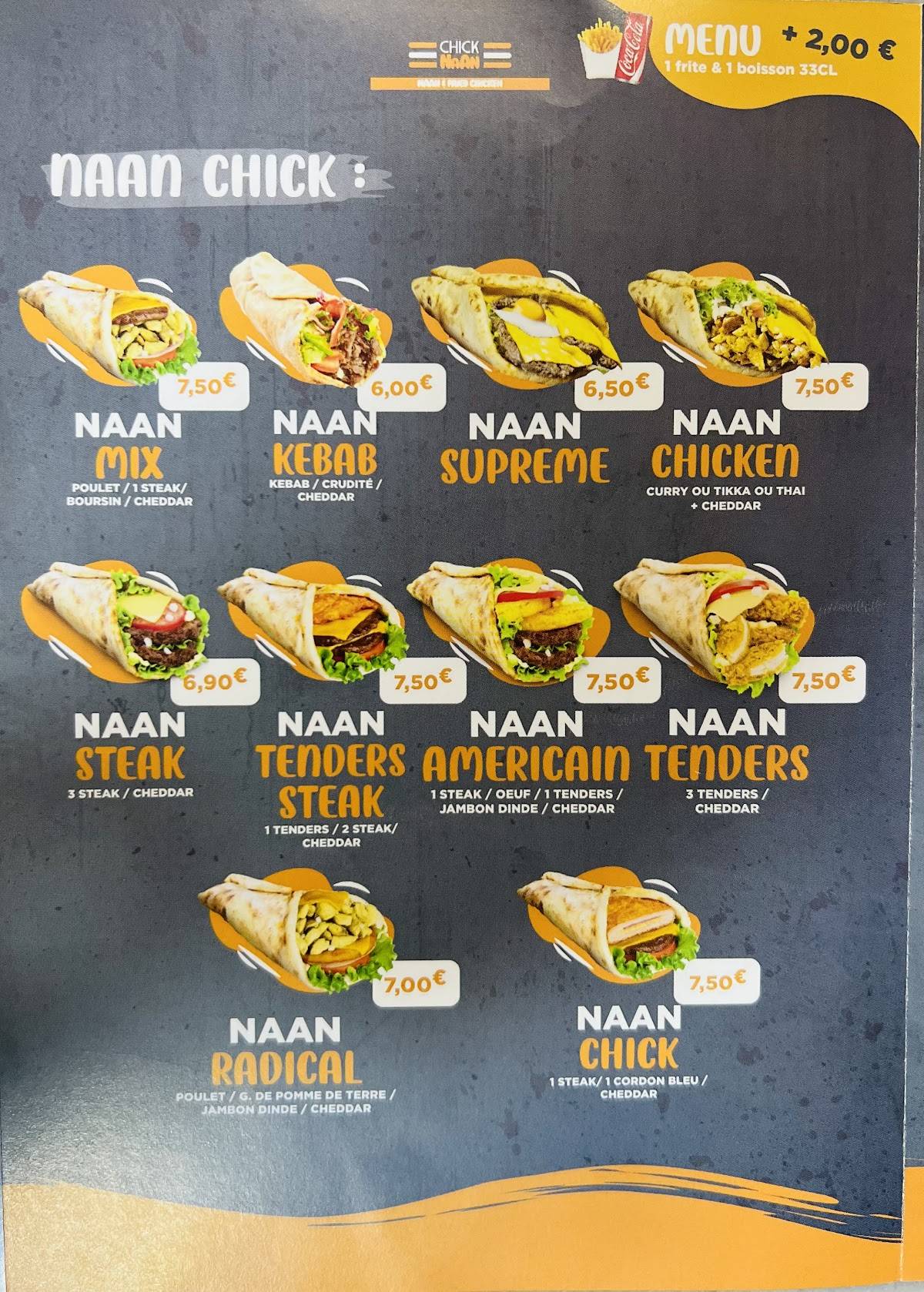 Menu au NAAN CHICK restaurant, Chilly-Mazarin