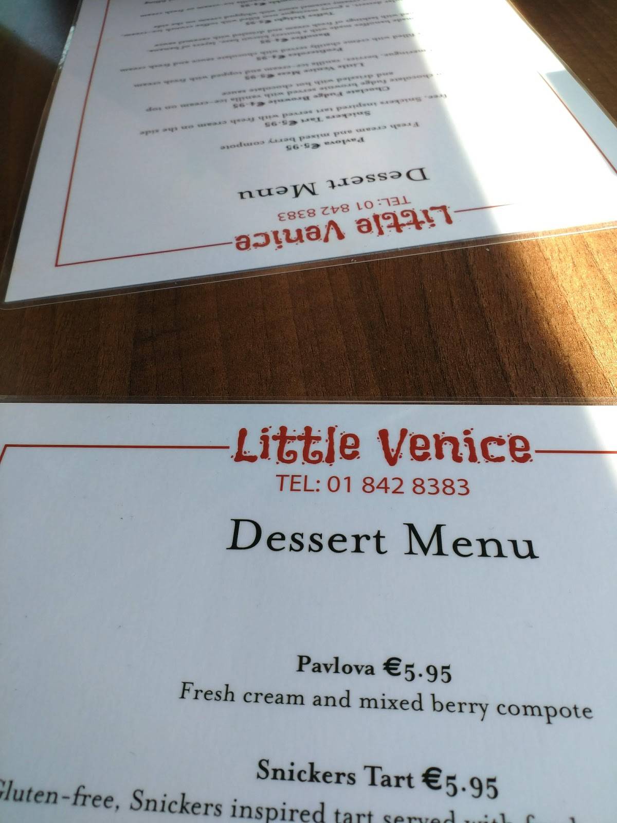 Menu at Little Venice Restaurant, Dublin, Old Airport Rd