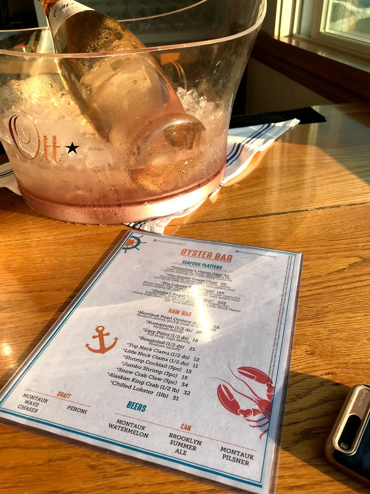 Menu at Duryea's Montauk restaurant, Montauk