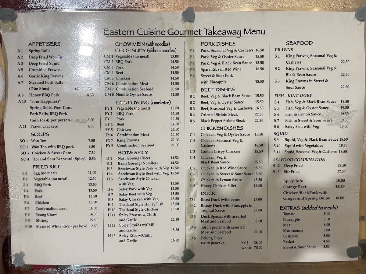 Menu at Eastern Cuisine Restaurant & Takeaway, Richmond
