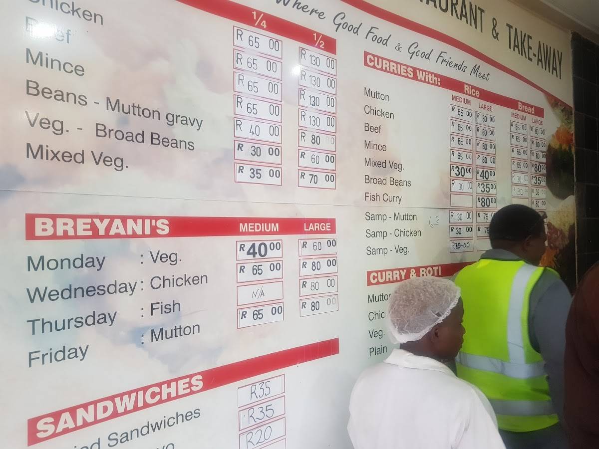 Menu at Gounden's Restaurant & Take Away, Durban