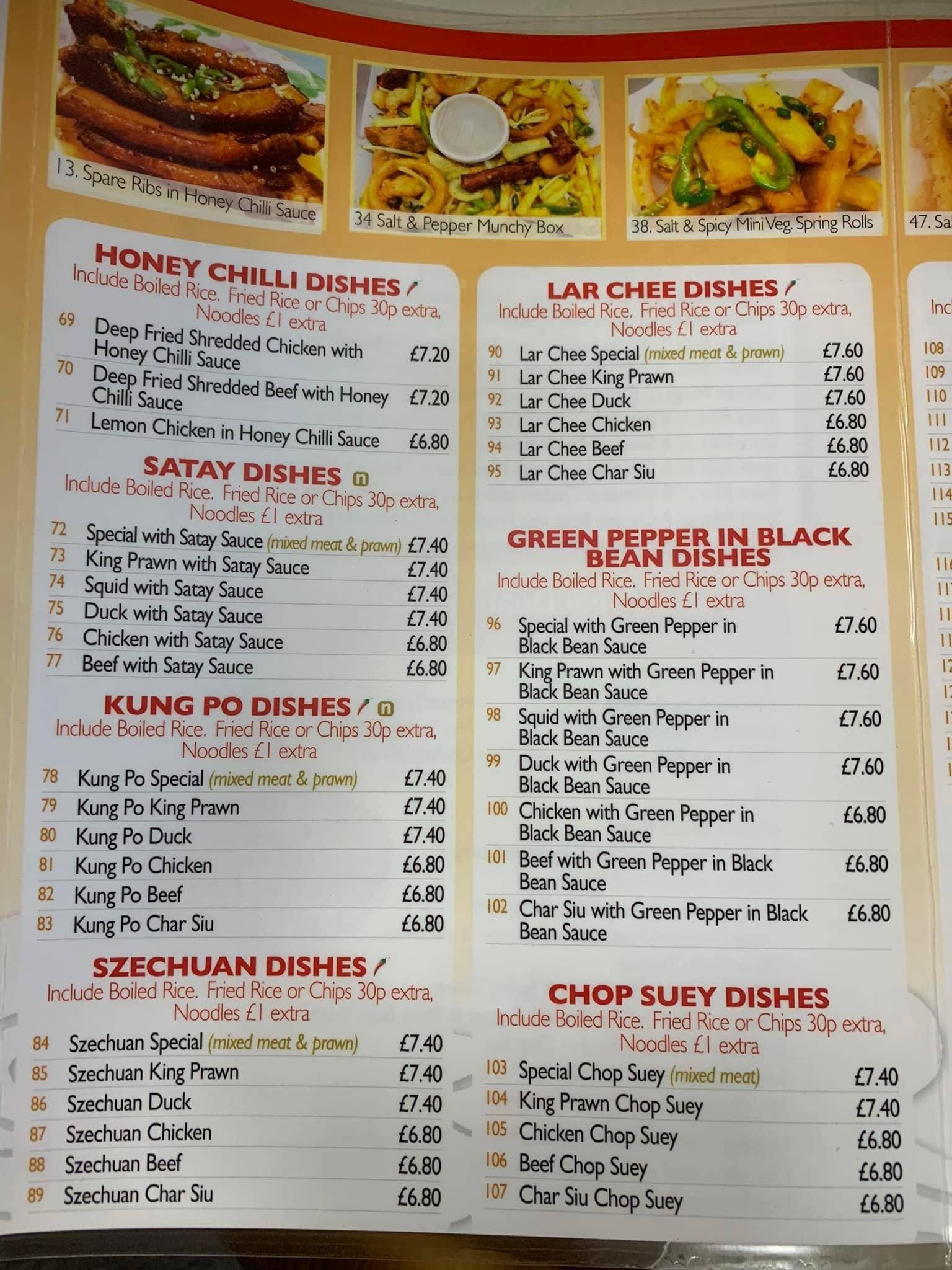 Menu at Fei Wong restaurant, Greenock