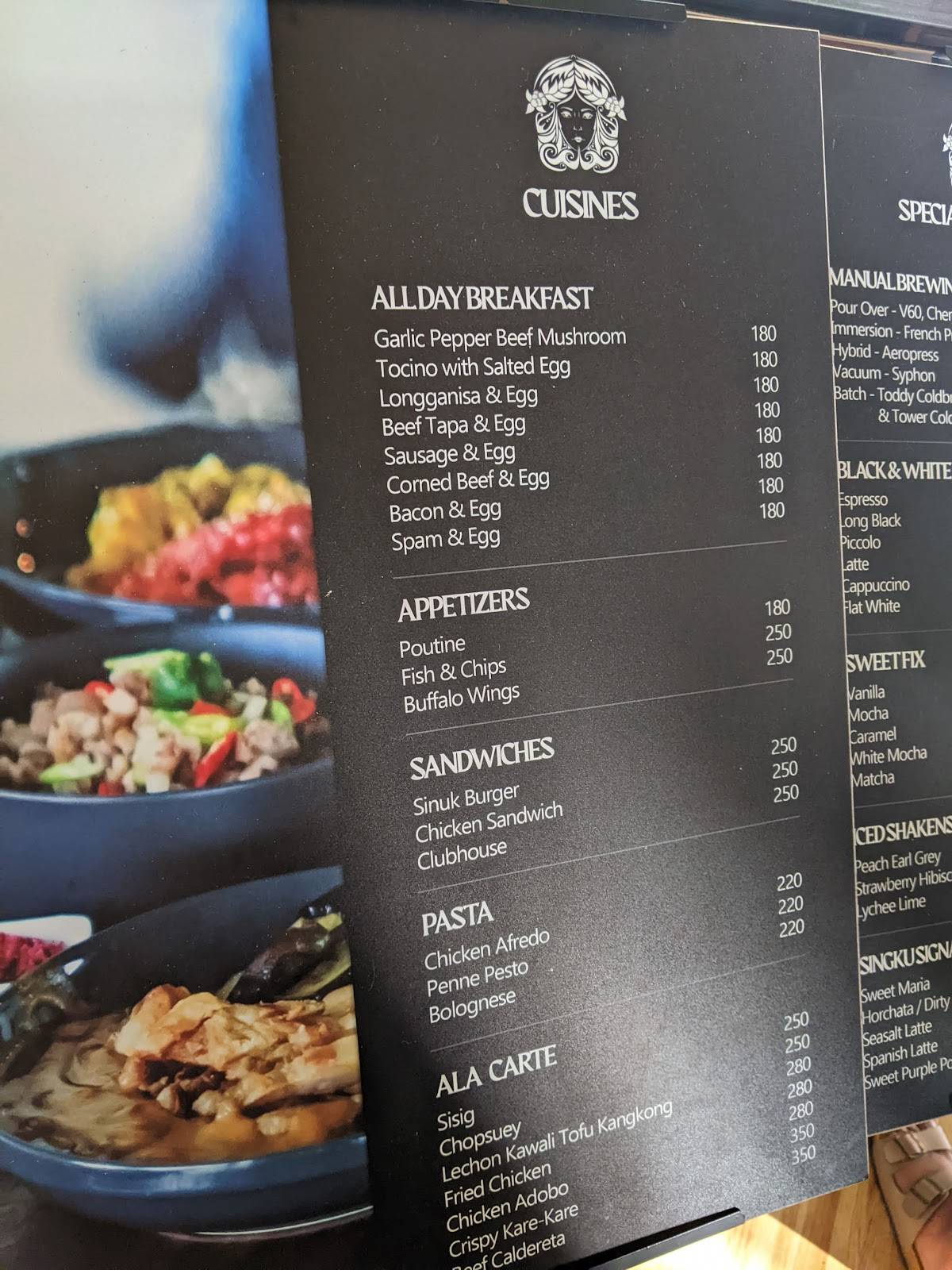 Menu at Kape Sinukuan cafe, Arayat