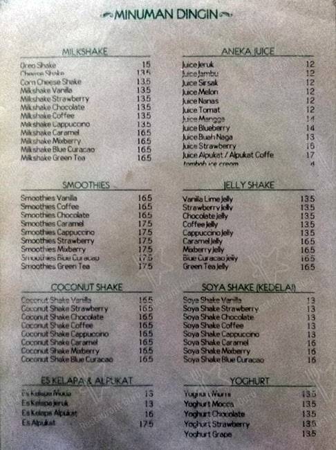 Menu at Kedai Selasih cafe, Bandung, Jl. Cikutra Baru VI No.34