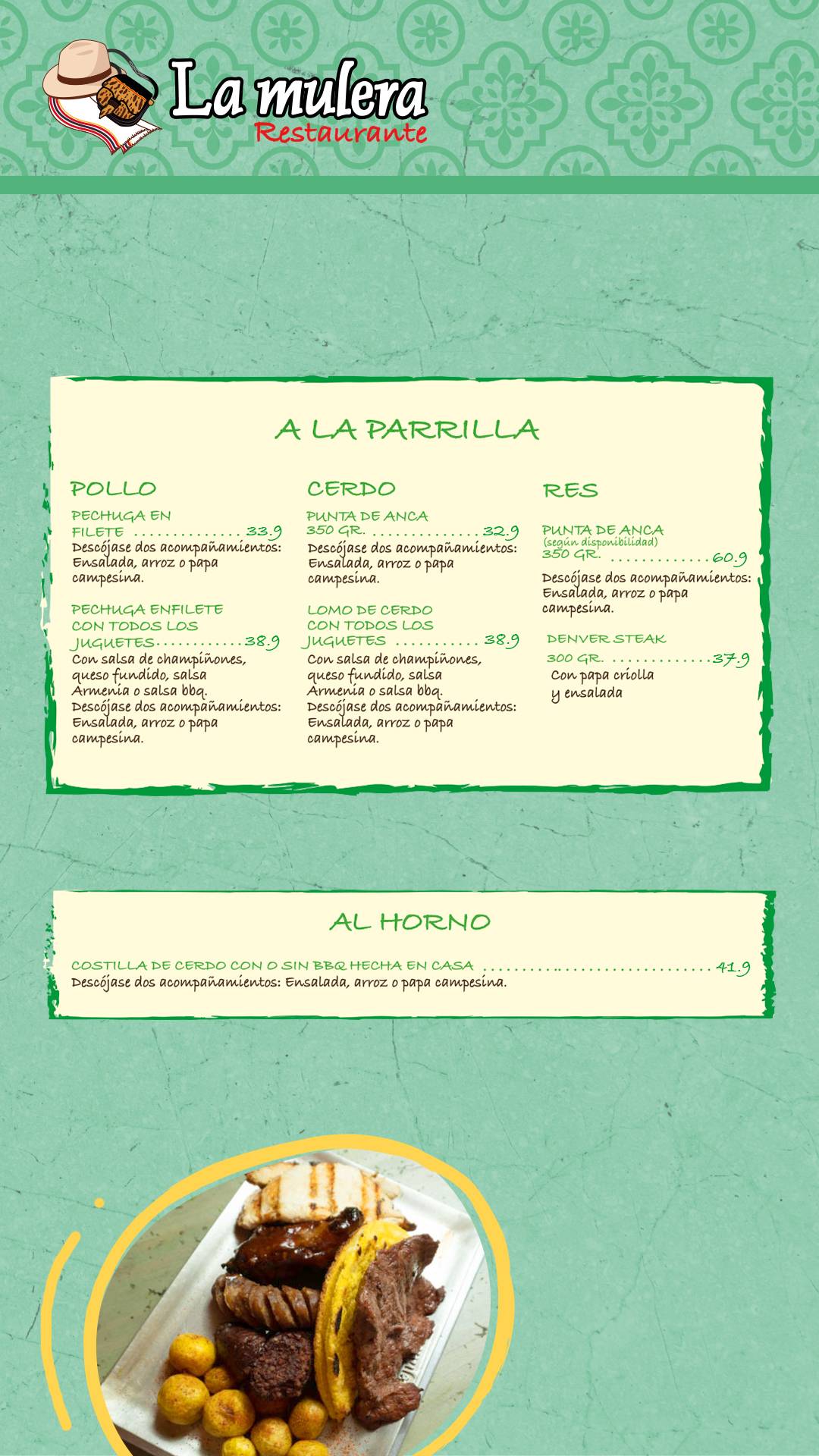 Carta del restaurante La Mulera Calle 97, Bogotá