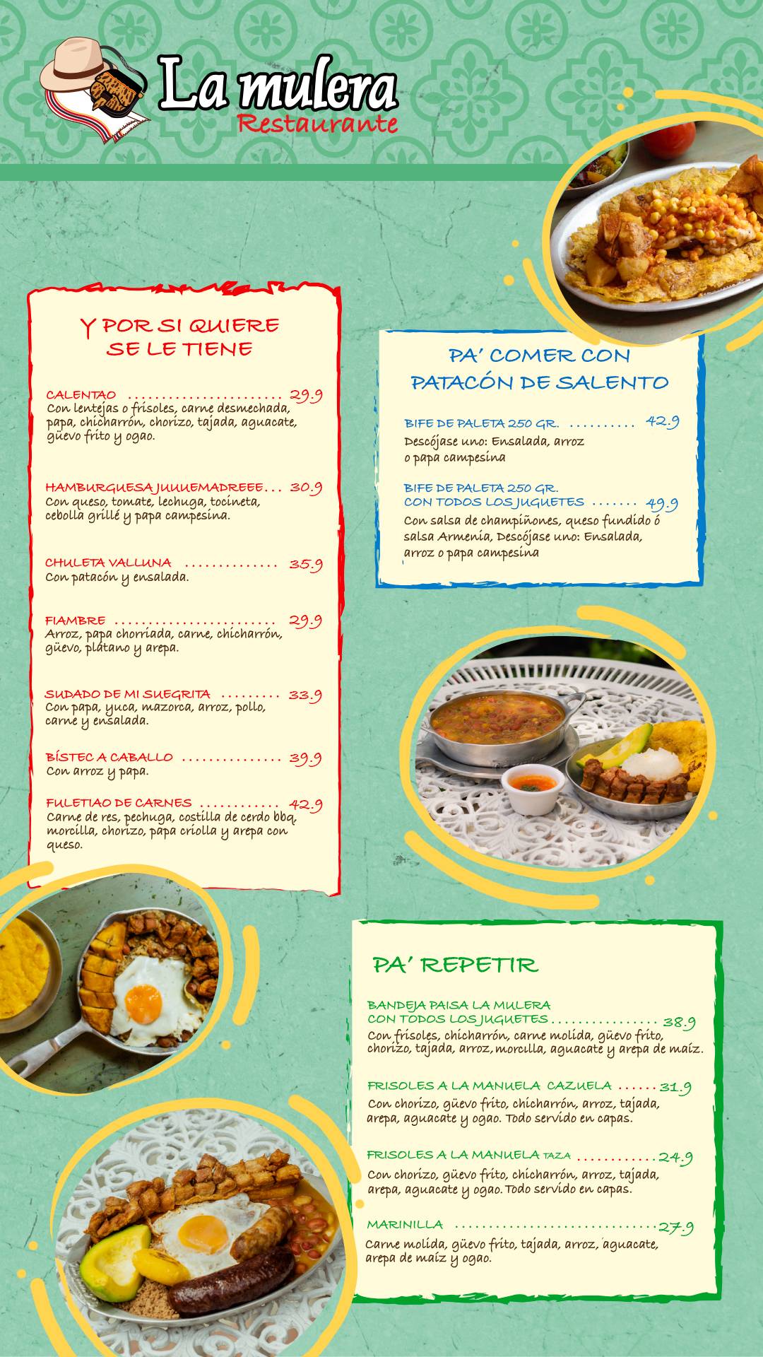 Carta del restaurante La Mulera Calle 97, Bogotá